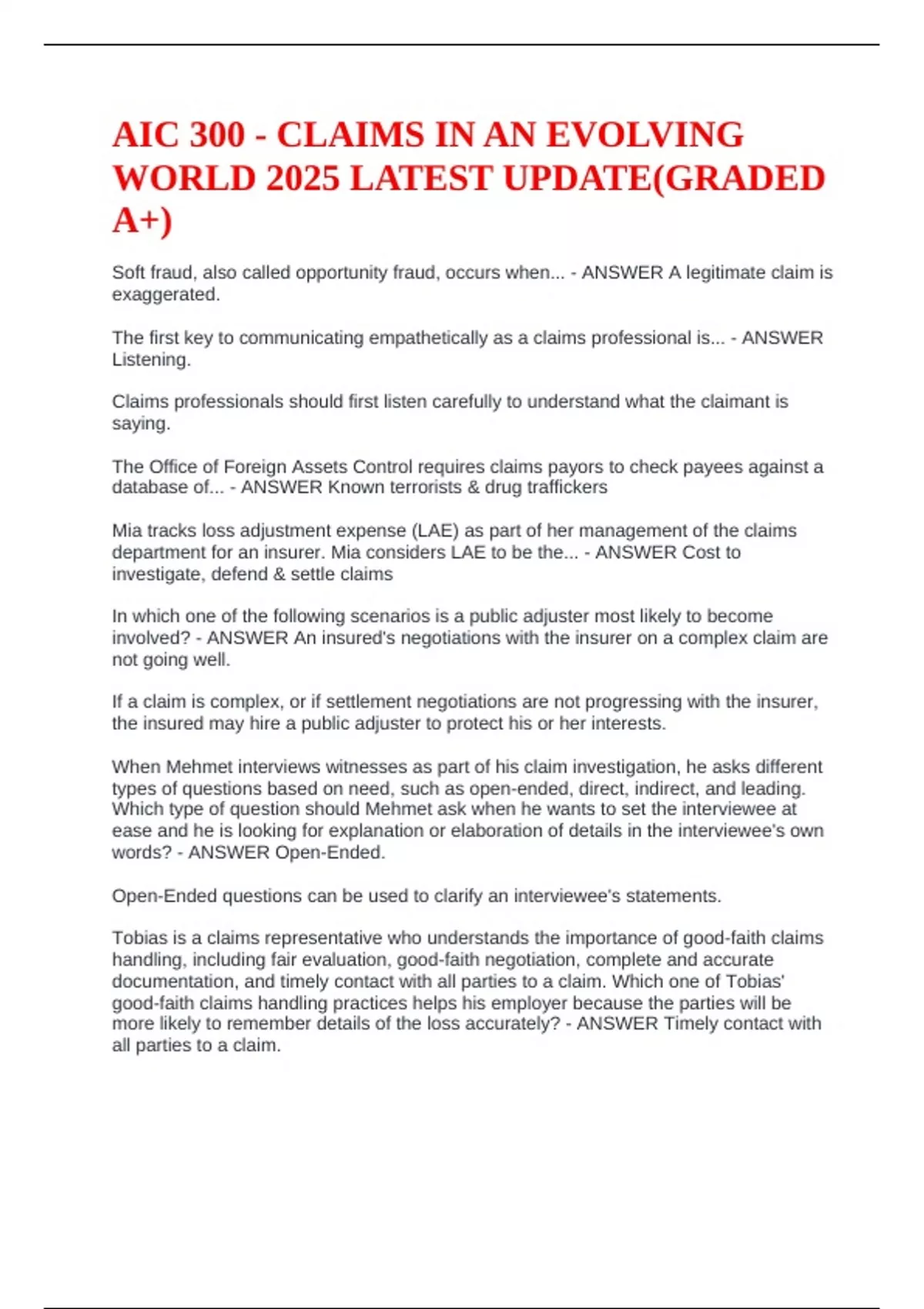 AIC 300 - CLAIMS IN AN EVOLVING WORLD 2025 LATEST UPDATE(GRADED A+ ...