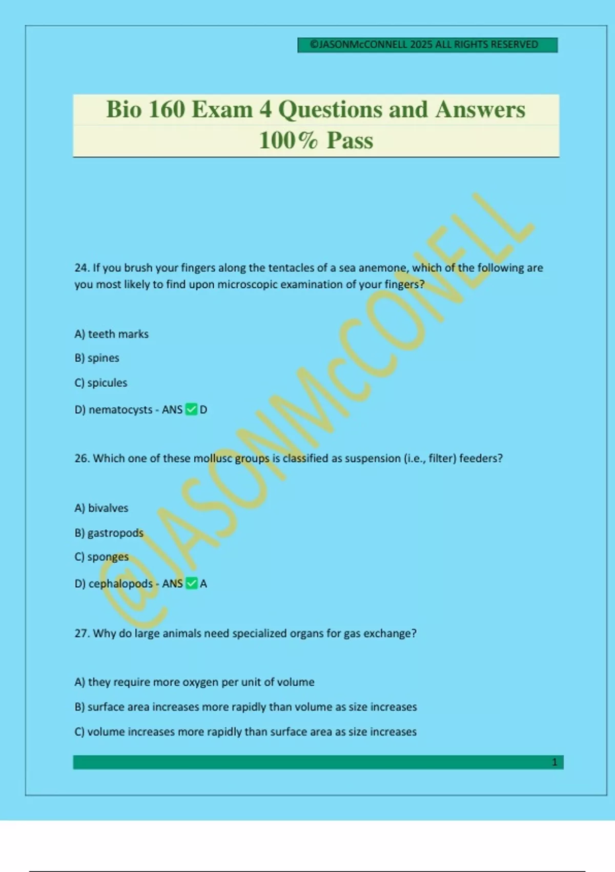 Bio 160 Exam 4 Questions and Answers 100% Pass - Bio 160 - Stuvia US