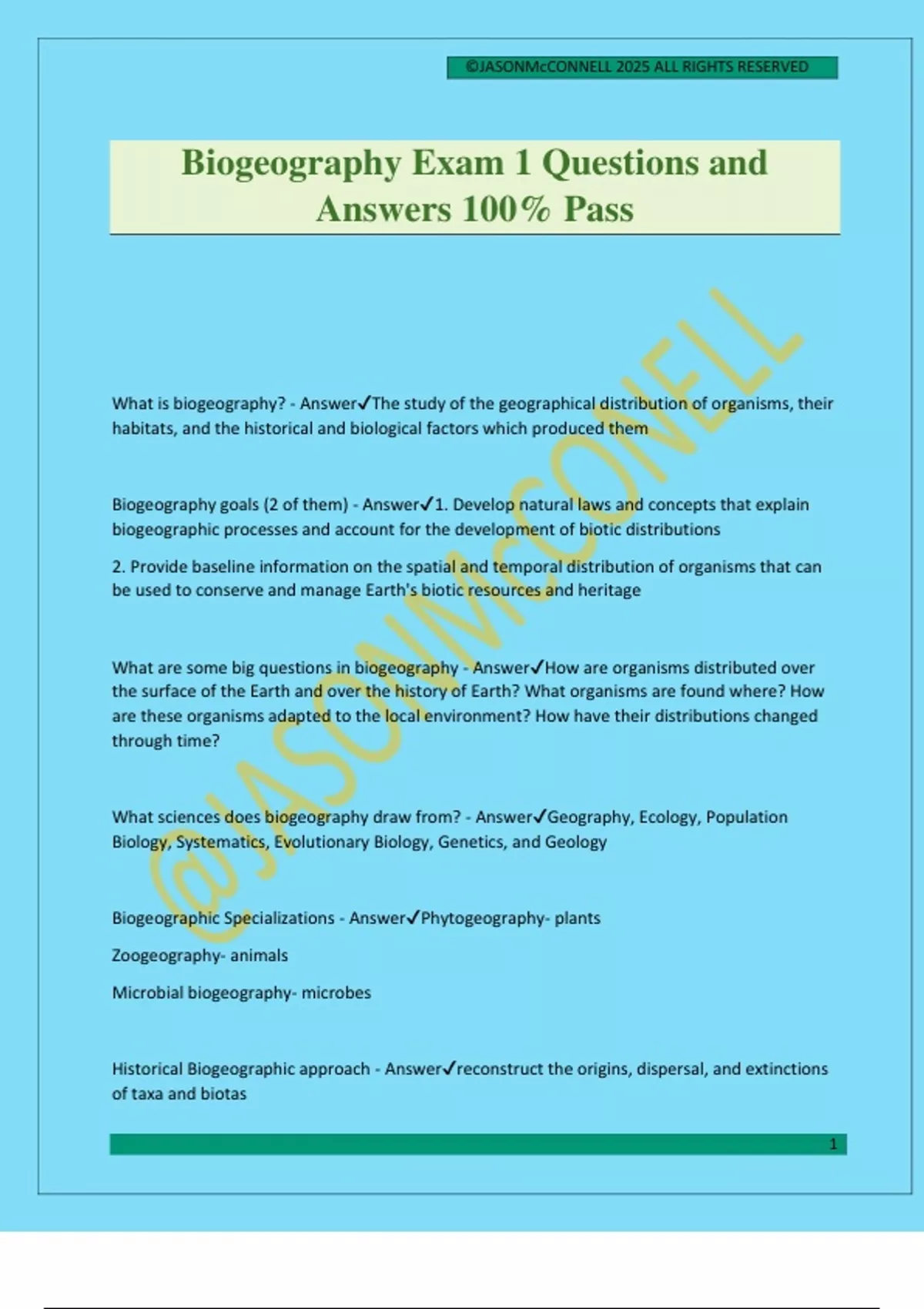 Biogeography Exam 1 Questions and Answers 100% Pass - Biogeography ...
