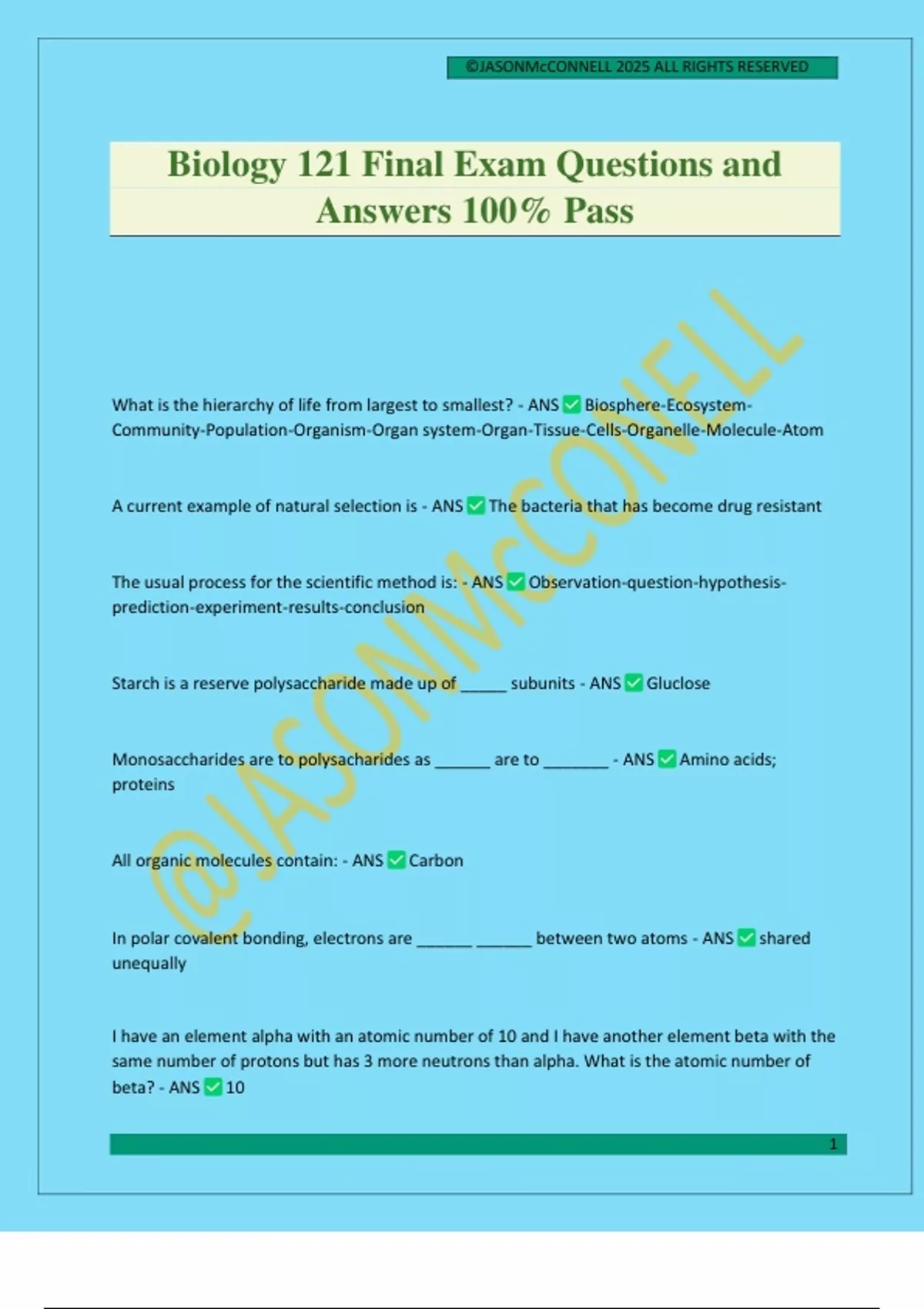 Biology 121 Final Exam Questions and Answers 100% Pass - Biology 121 ...