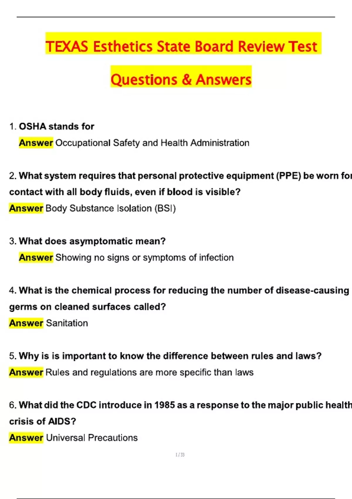 Texas Esthetics State Board Review Exam 2025 Actual with Questions ...