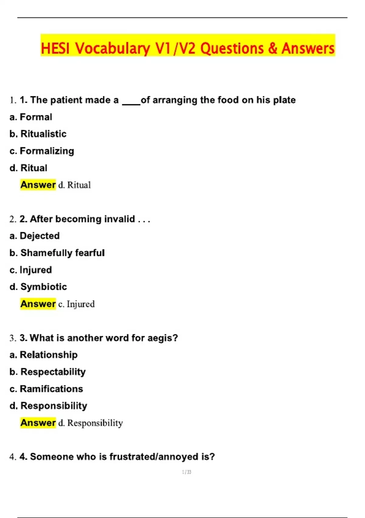 HESI Vocabulary V1-V2 Exam 2025 Actual Questions & Answers (Latest 2025 ...