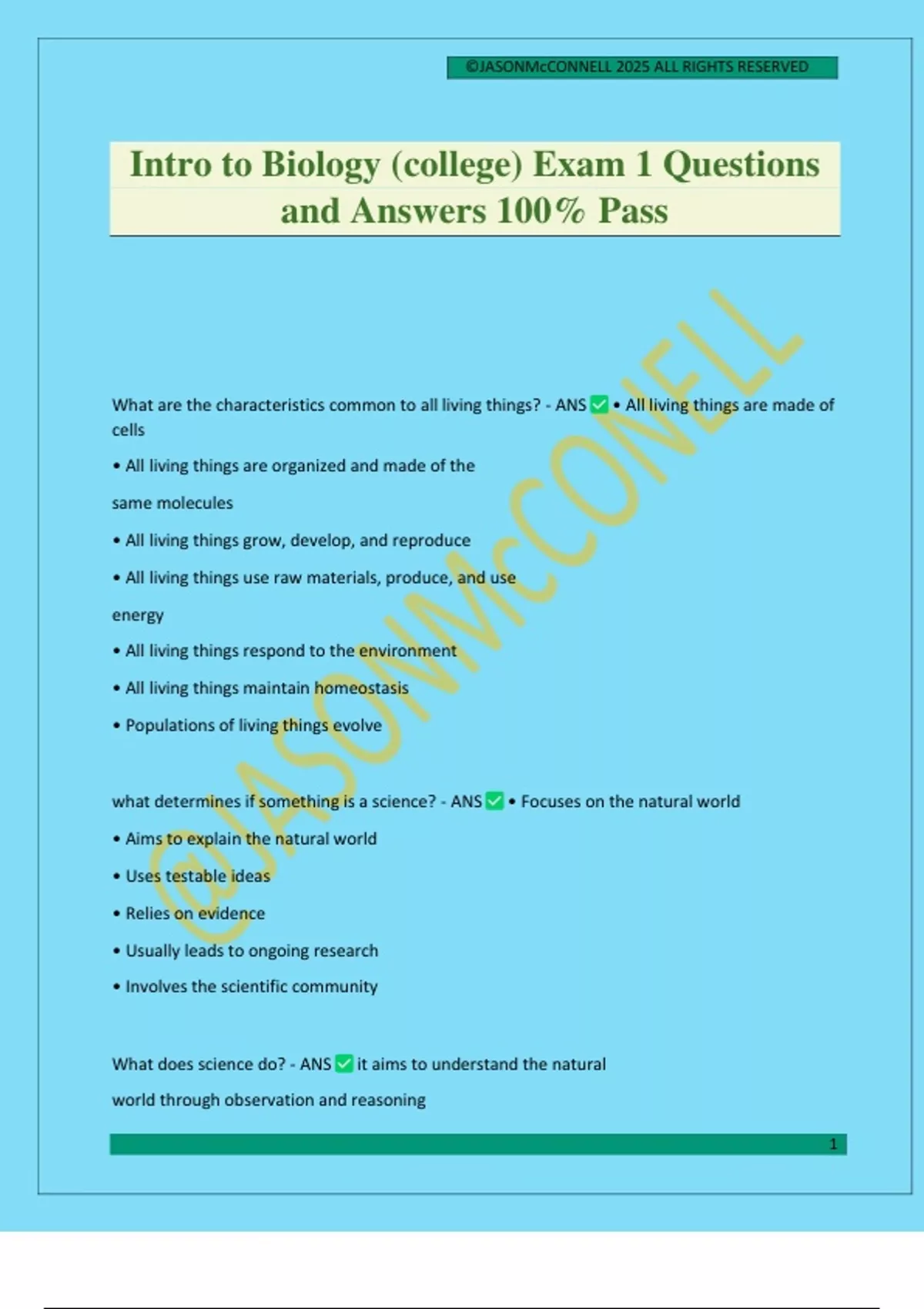 Intro to Biology (college) Exam 1 Questions and Answers 100% Pass ...