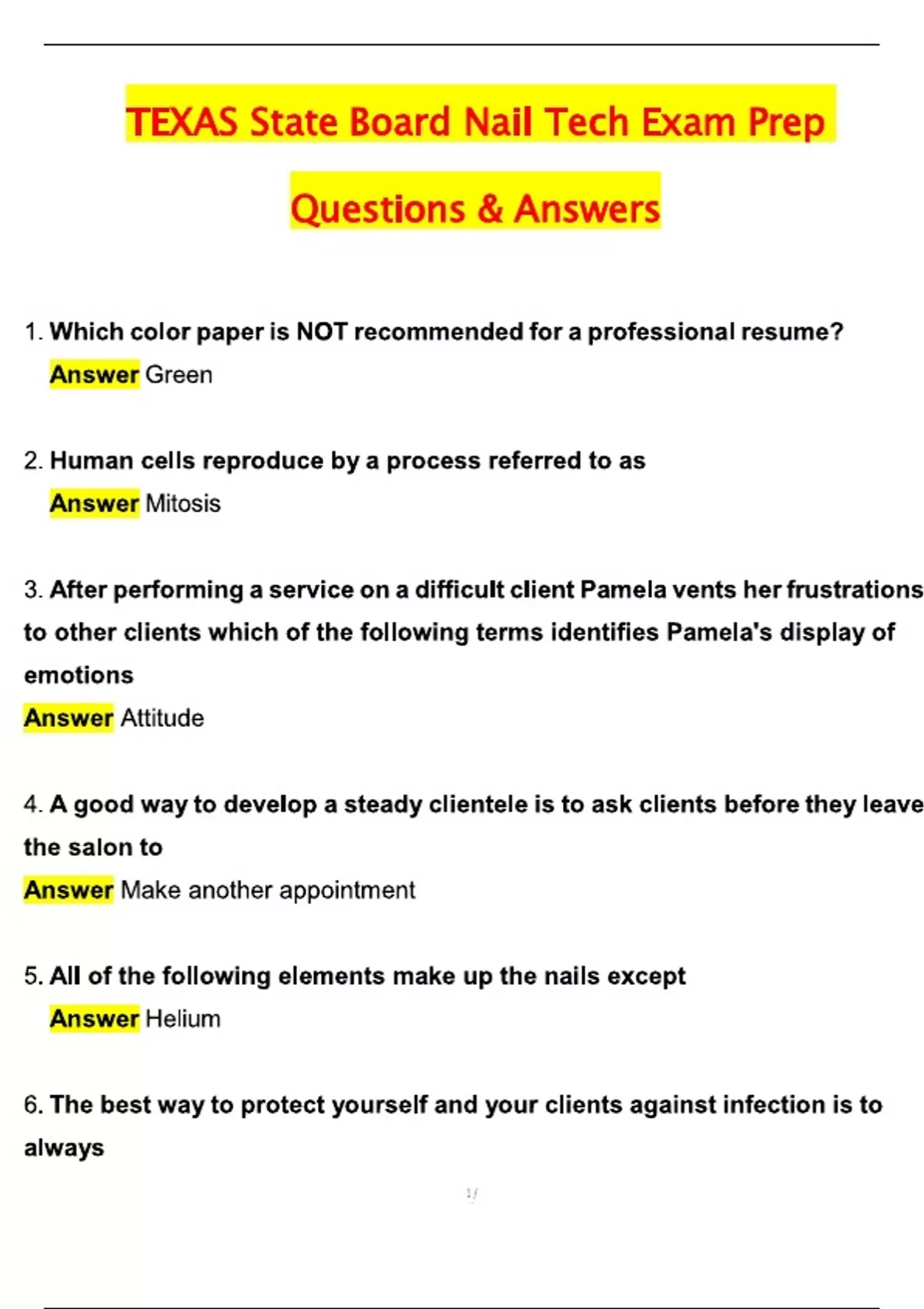 TEXAS State Board Nail Tech Exam Prep 2025 Actual with Questions ...