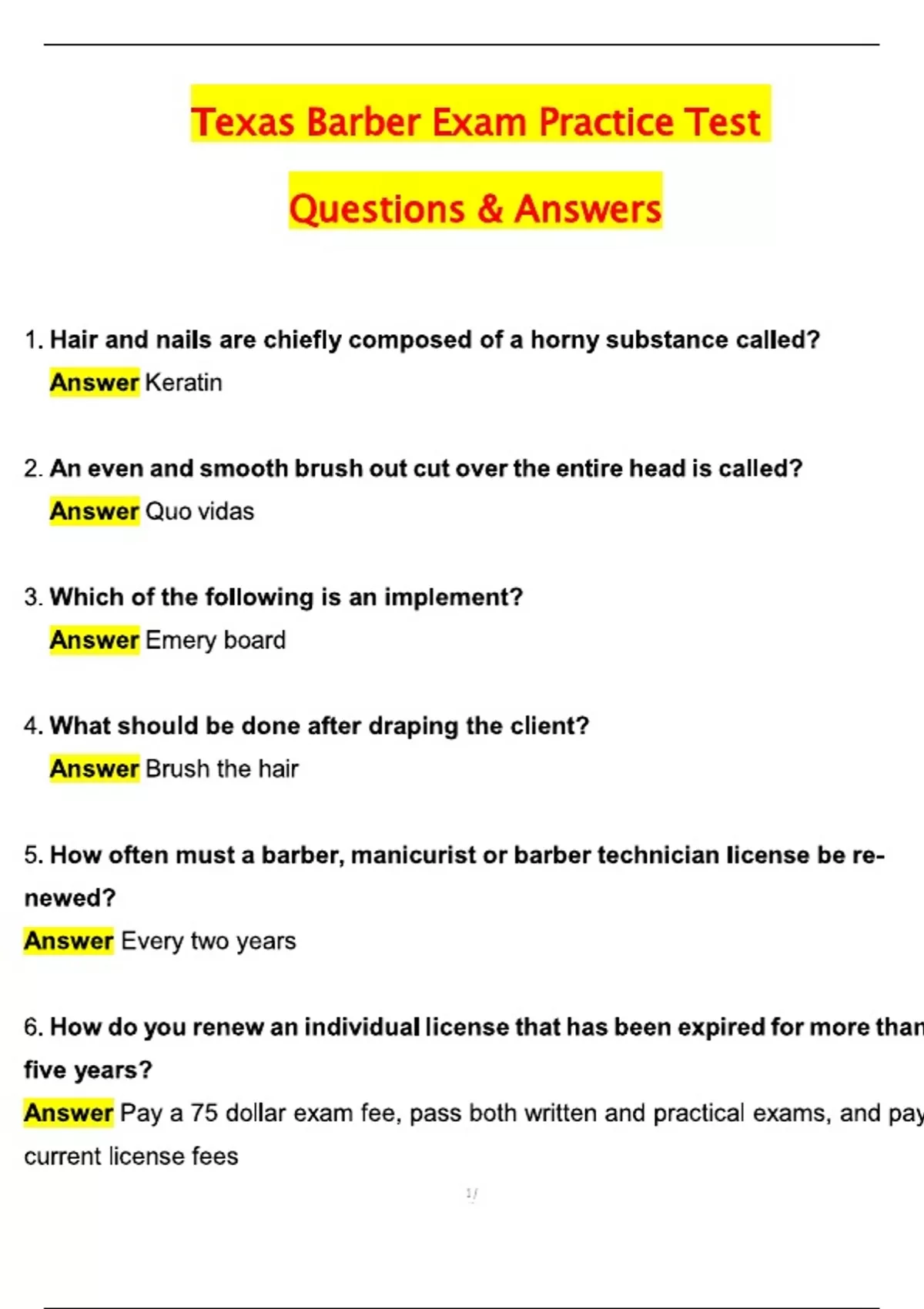 Texas Barber Exam Practice Test 2025 Actual with Questions & Answers ...