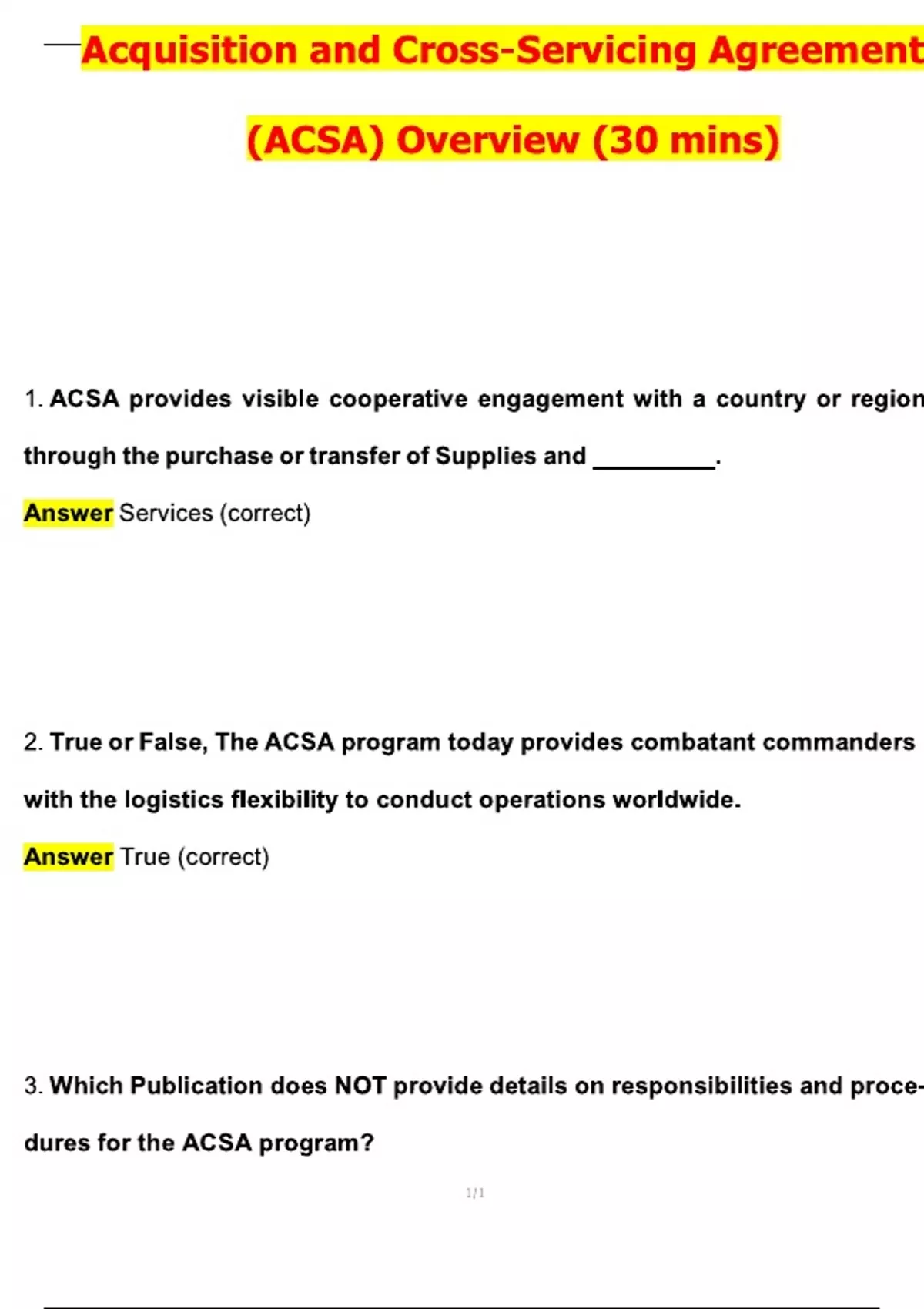 NCSO Acquisition and Cross-Servicing Agreements NCSO (ACSA) Overview ...