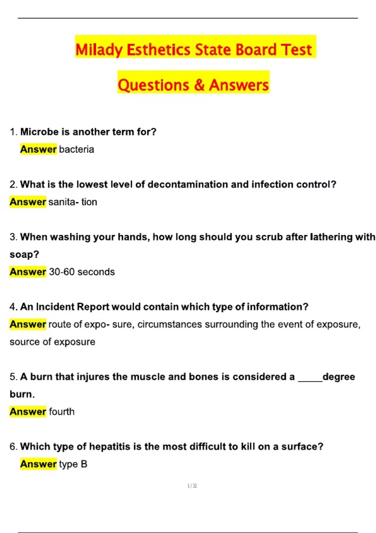 Milady Esthetics State Board Test 2025 Actual with Questions & Answers ...