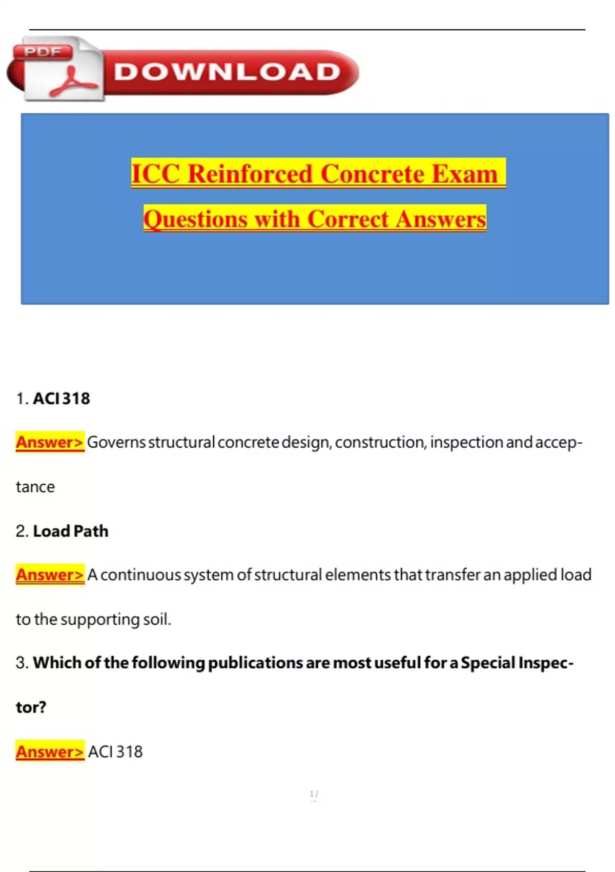 ICC Reinforced Concrete Exam Questions with Correct Answers (2025 / ...