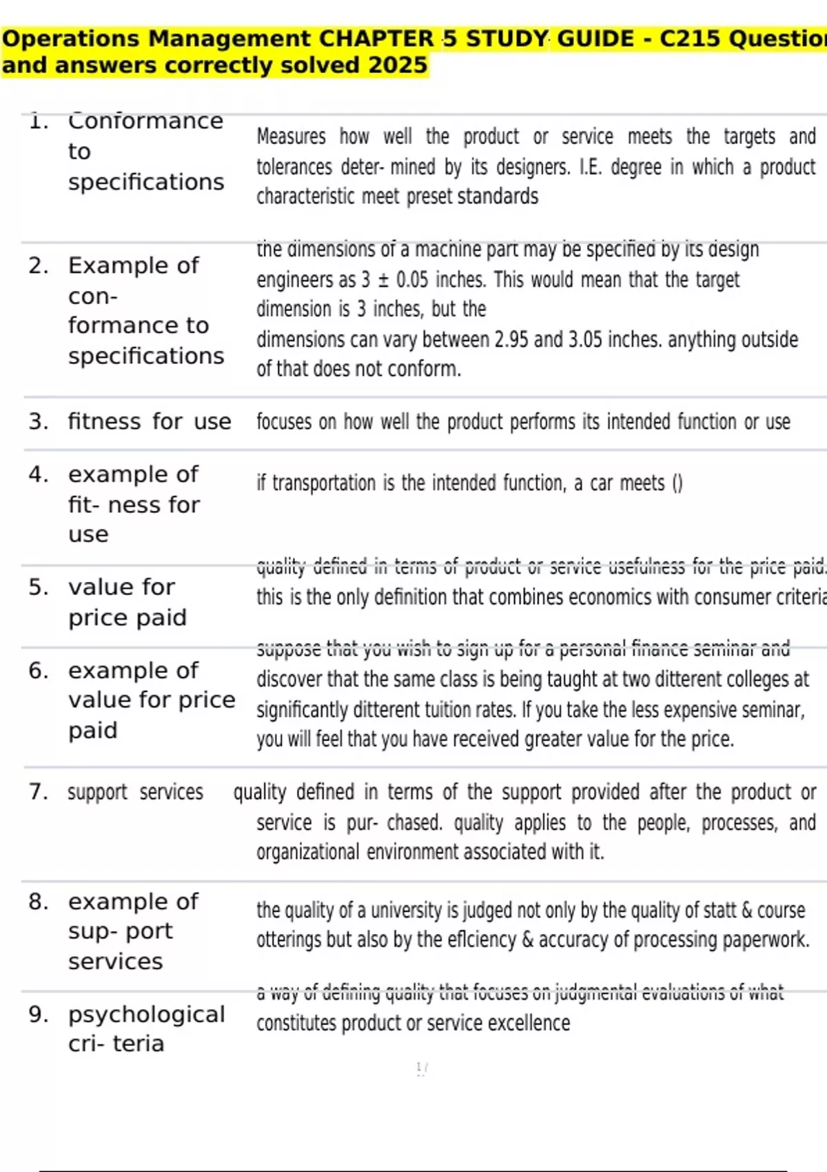 Operations Management CHAPTER 5 STUDY GUIDE - C215 Question and answers correctly solved 2025 ...