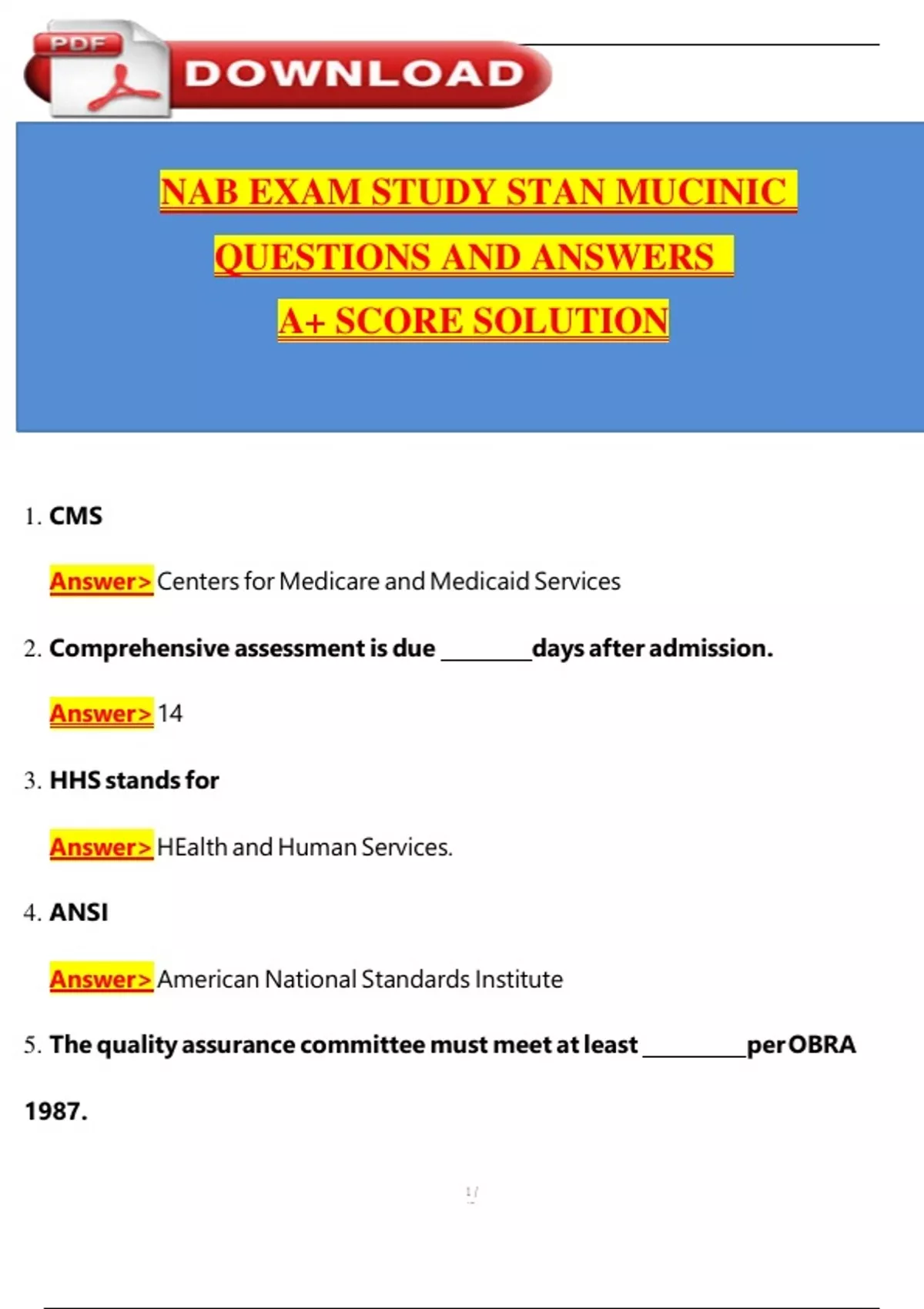 NAB Exam STUDY BUNDLE Latest 2025/2026 COMPLETE FREQUENTLY MOST TESTED ...