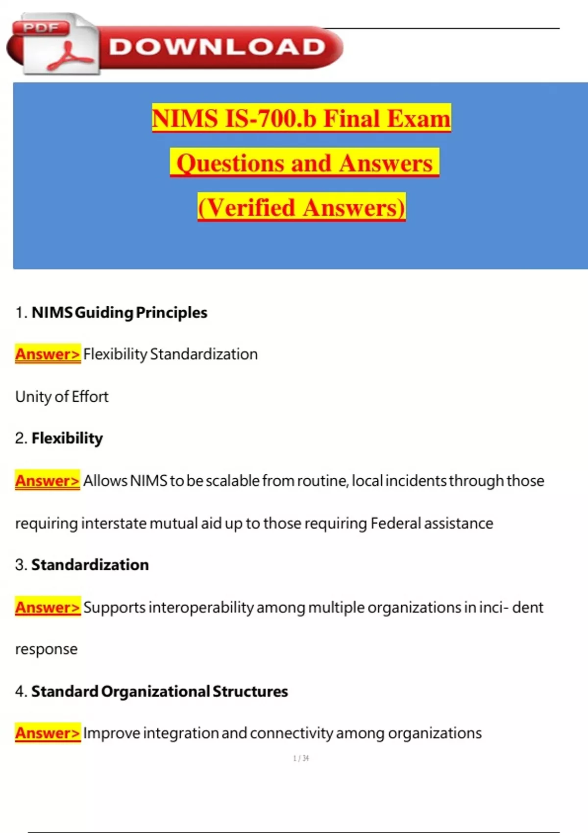 NIMS IS-700.B FINAL EXAM QUESTIONS AND ANSWERS (2025 / 2026) (Verified ...