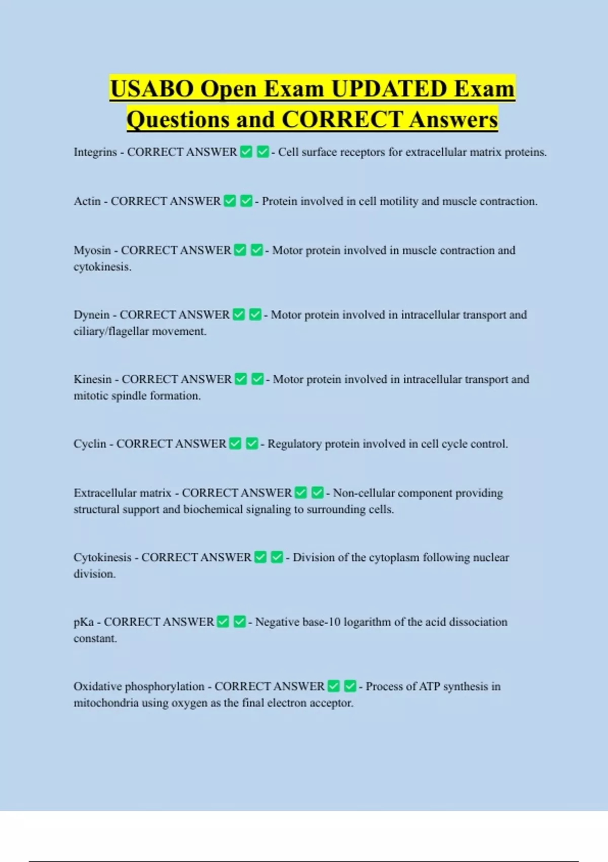 USABO Open Exam UPDATED Exam Questions and CORRECT Answers - USABO - Stuvia US
