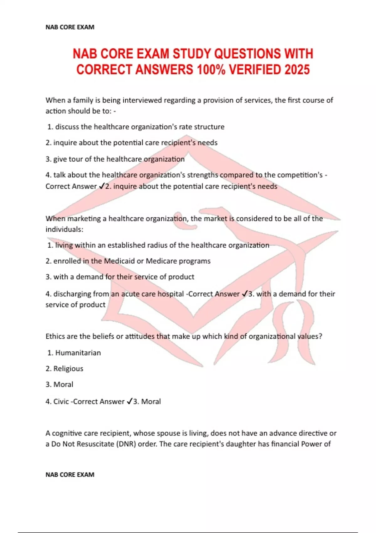 NAB CORE EXAM STUDY QUESTIONS WITH CORRECT ANSWERS 100% VERIFIED 2025 ...