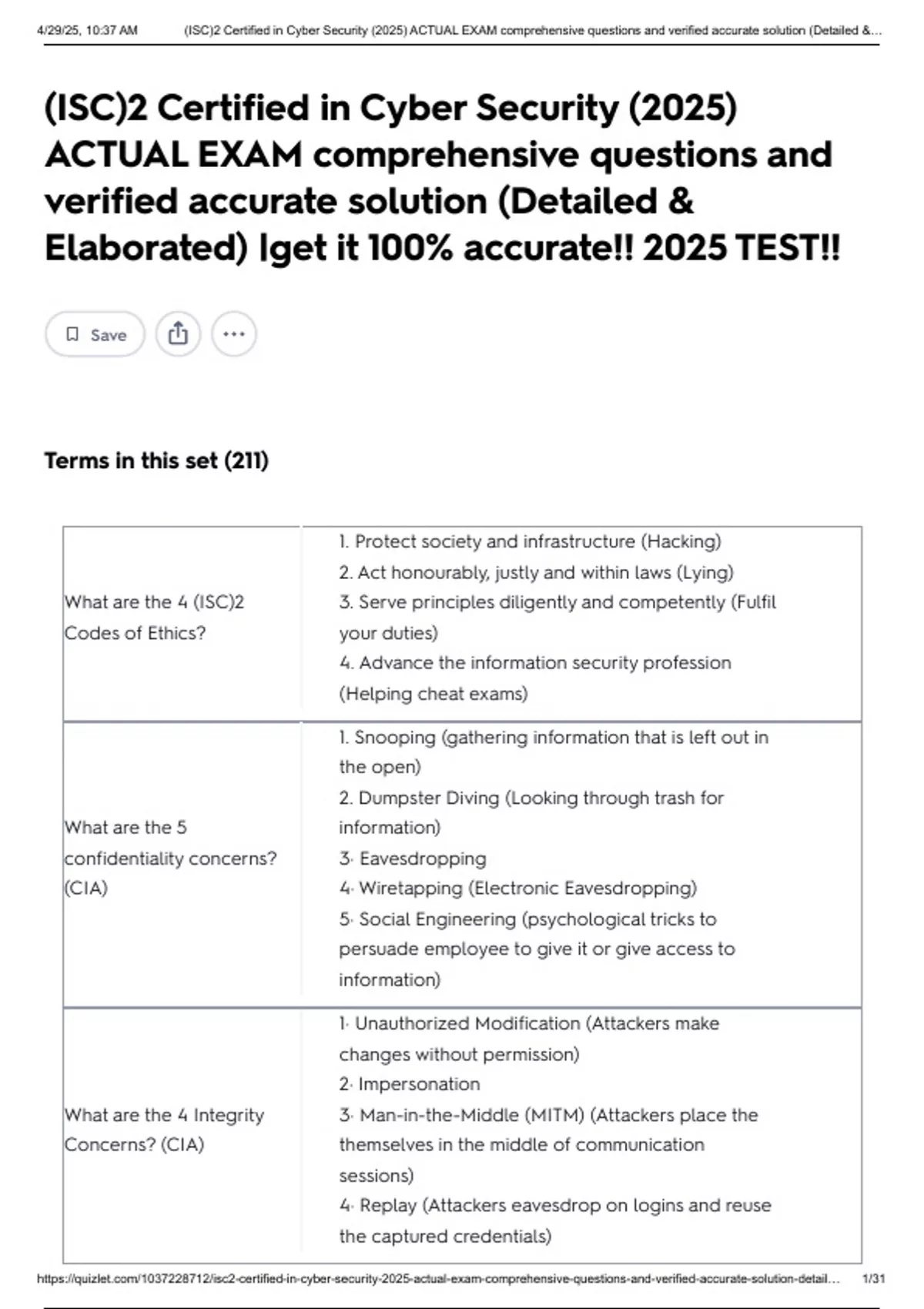 (ISC)2 Certified in Cyber Security (2025) ACTUAL EXAM comprehensive ...