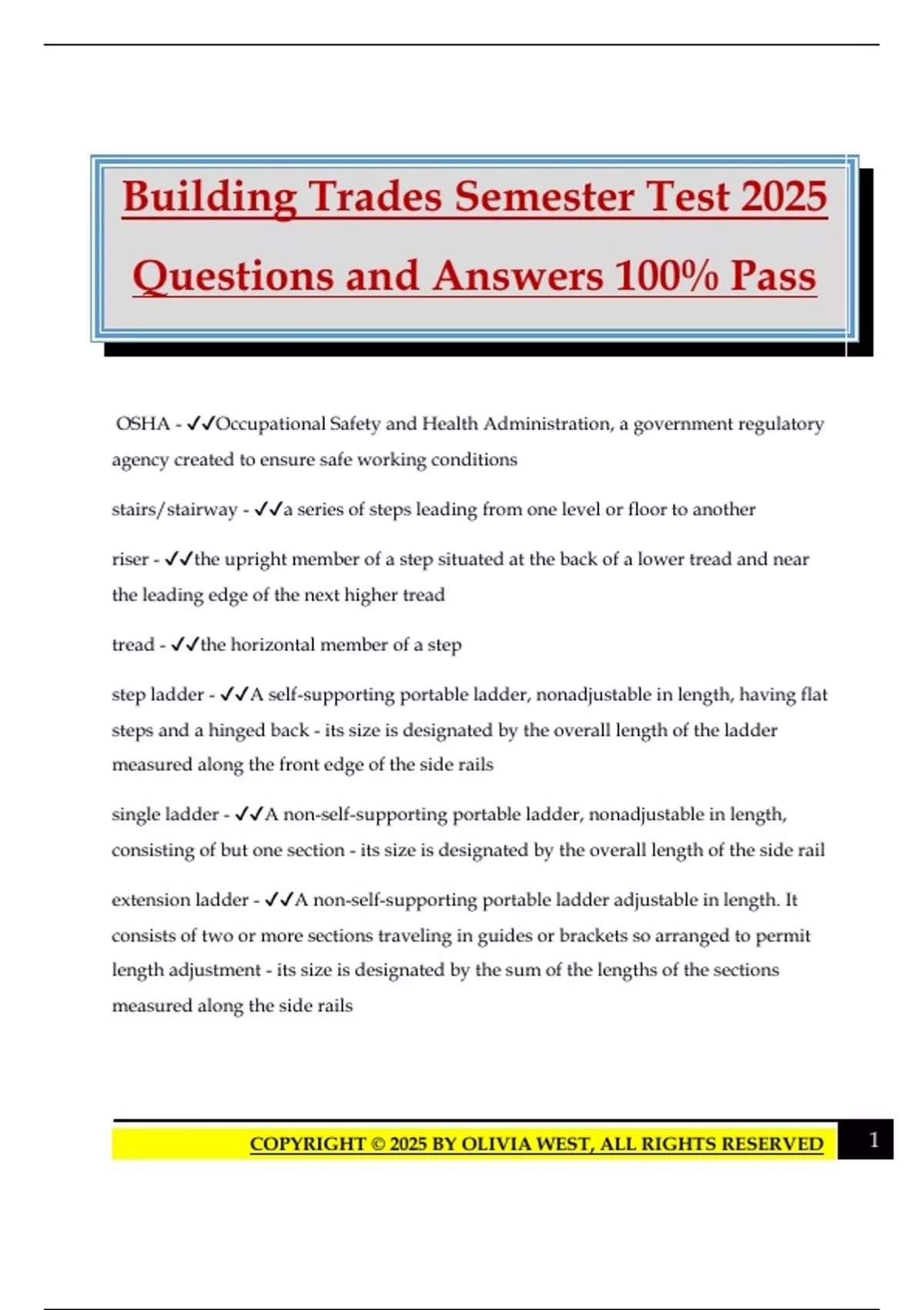 Building Trades Semester Test 2025 Questions and Answers 100% Pass ...