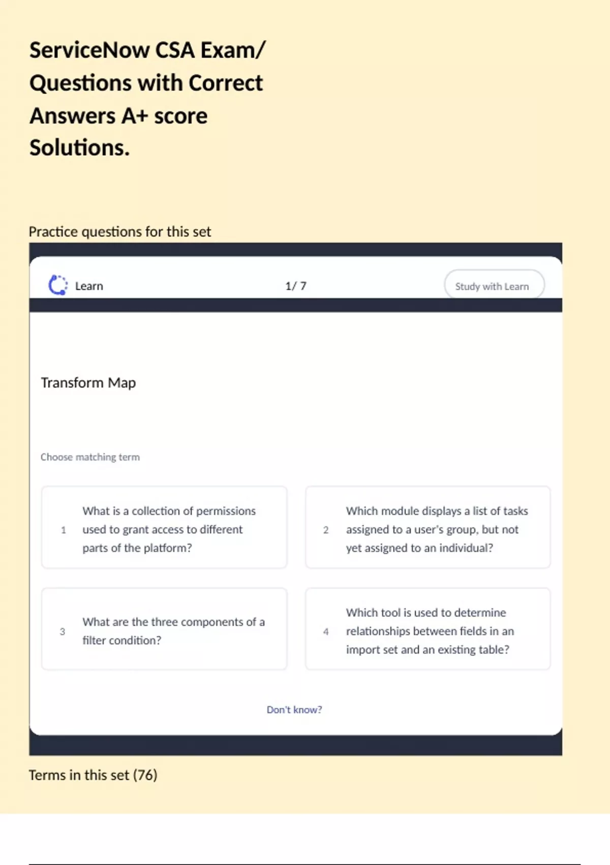 ServiceNow CSA Exam/ Questions with Correct Answers A+ score Solutions ...