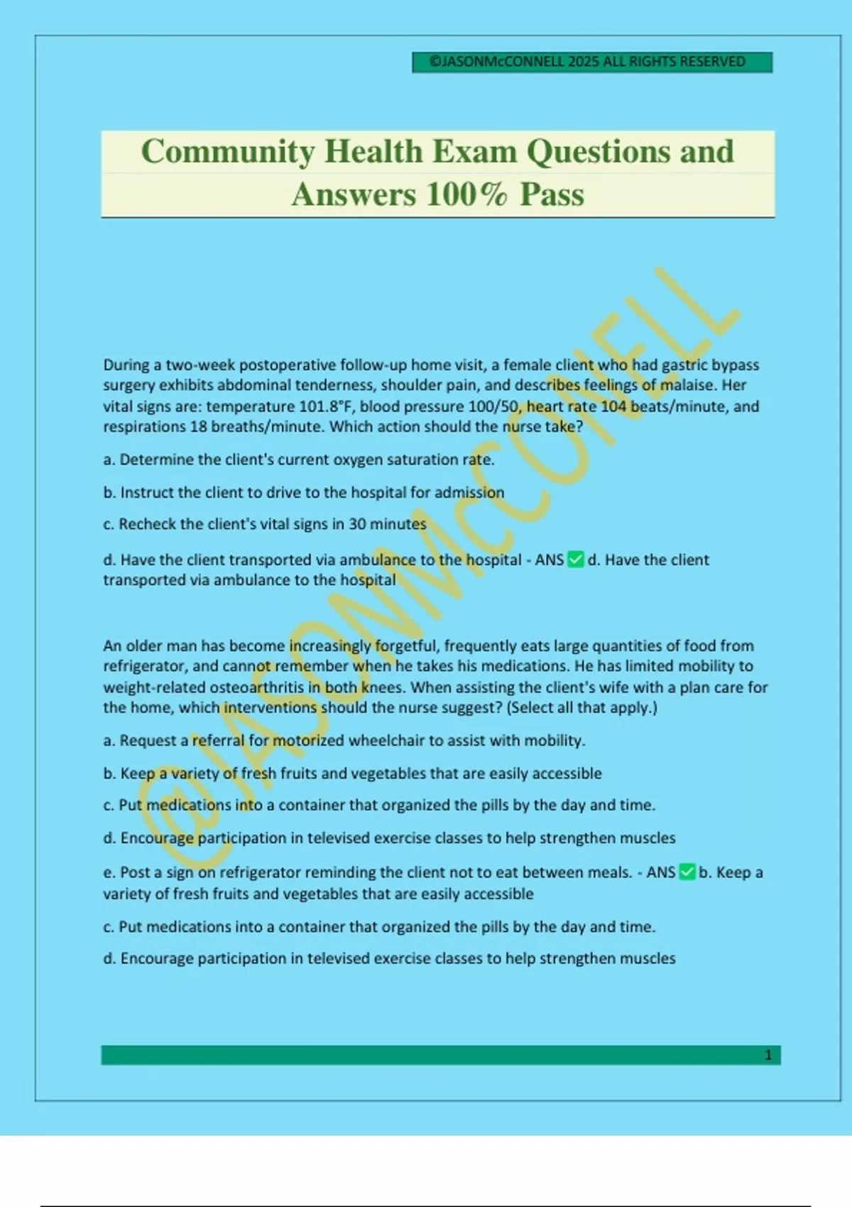 Community Health Exam Questions and Answers 100% Pass - Community ...