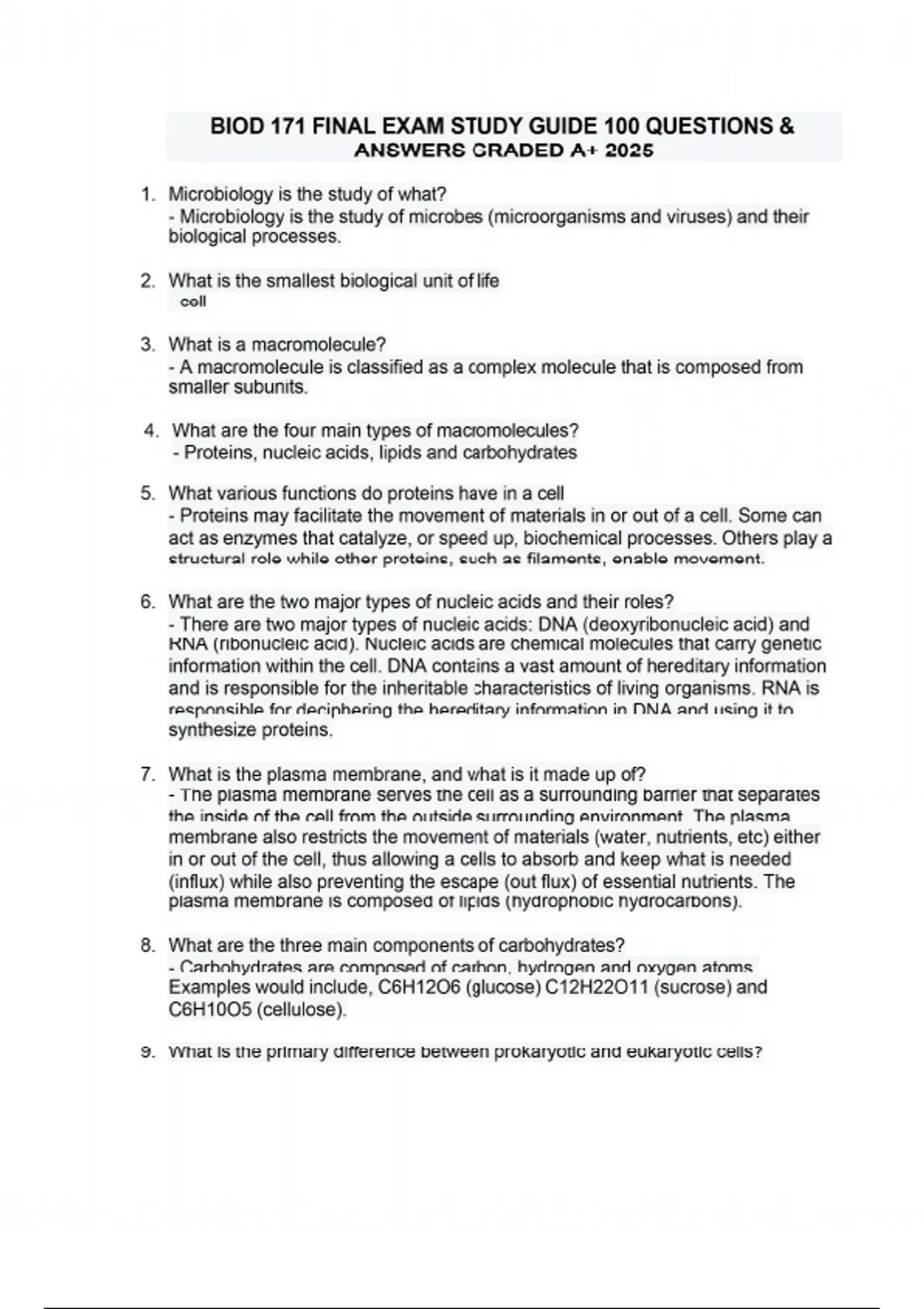 BIOD 171 FINAL EXAM STUDY GUIDE 100 QUESTIONS & ANSWERS GRADED A+ 2025 ...