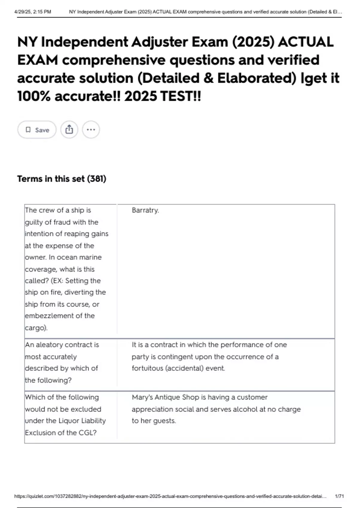 NY Independent Adjuster Exam (2025) ACTUAL EXAM comprehensive questions ...