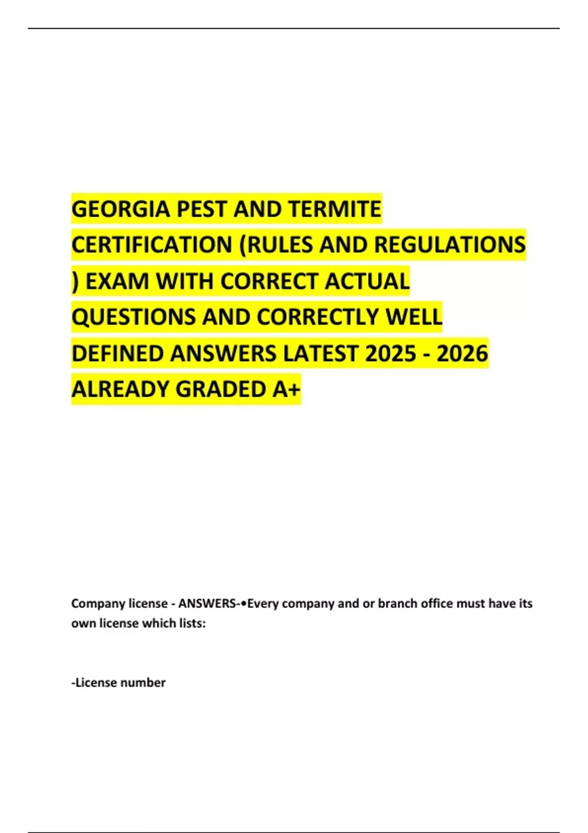 GEORGIA PEST AND TERMITE CERTIFICATION (RULES AND REGULATIONS ) EXAM ...