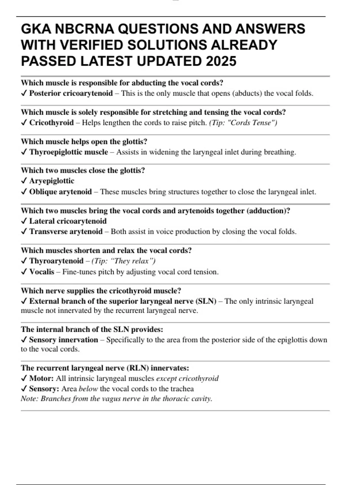 GKA NBCRNA QUESTIONS AND ANSWERS WITH VERIFIED SOLUTIONS ALREADY PASSED ...