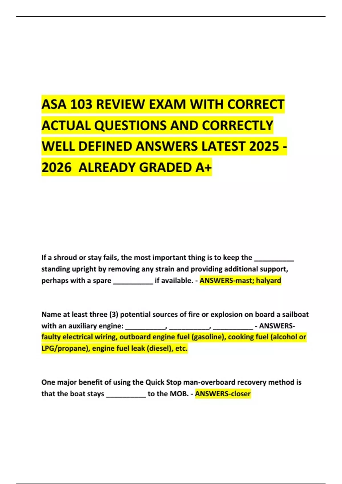 ASA 103 REVIEW EXAM WITH CORRECT ACTUAL QUESTIONS AND CORRECTLY WELL ...