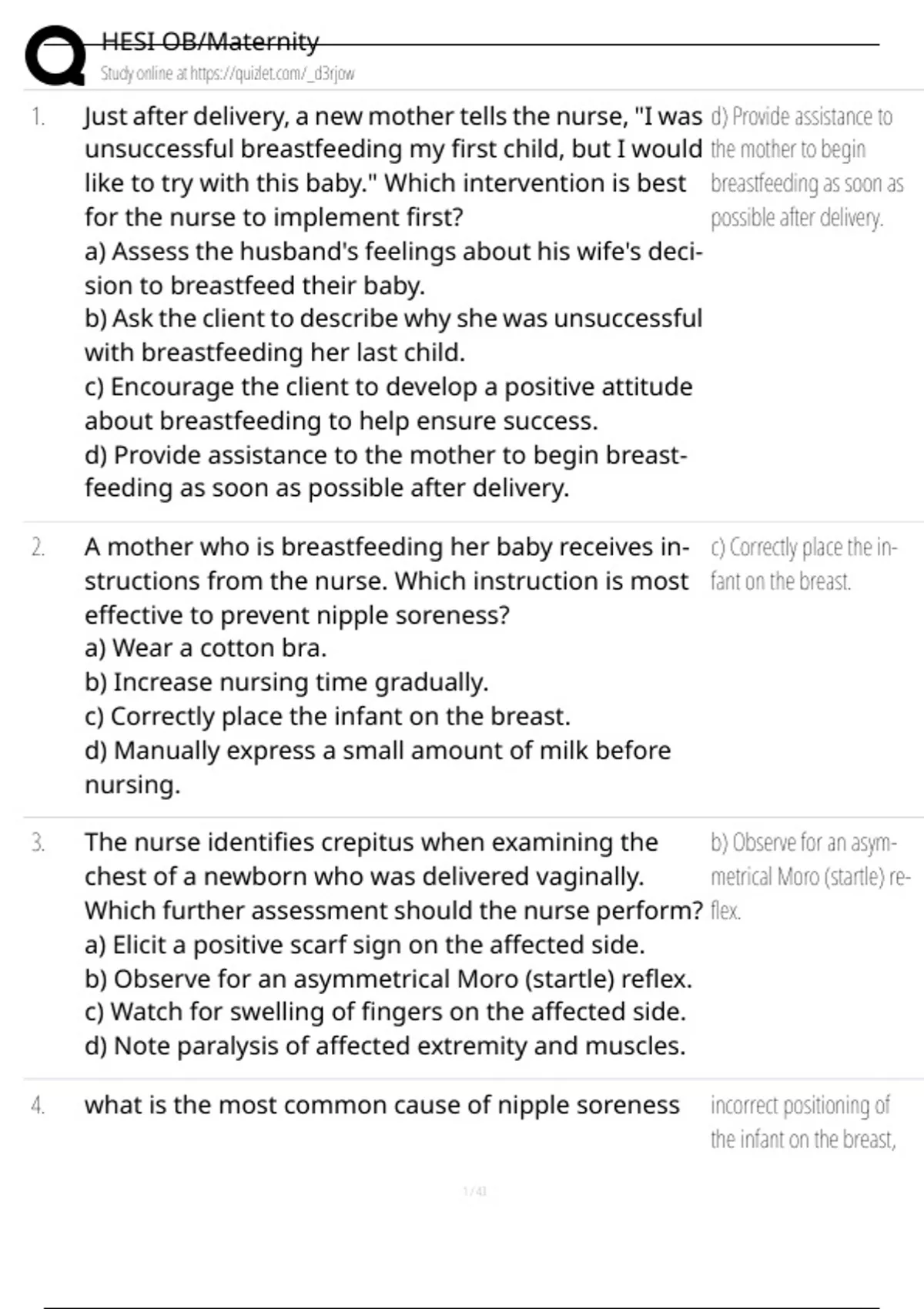 HESI OB/MATERNITY FINAL EXAM COMPLETE QUESTIONS WITH ANSWERS 100% ...