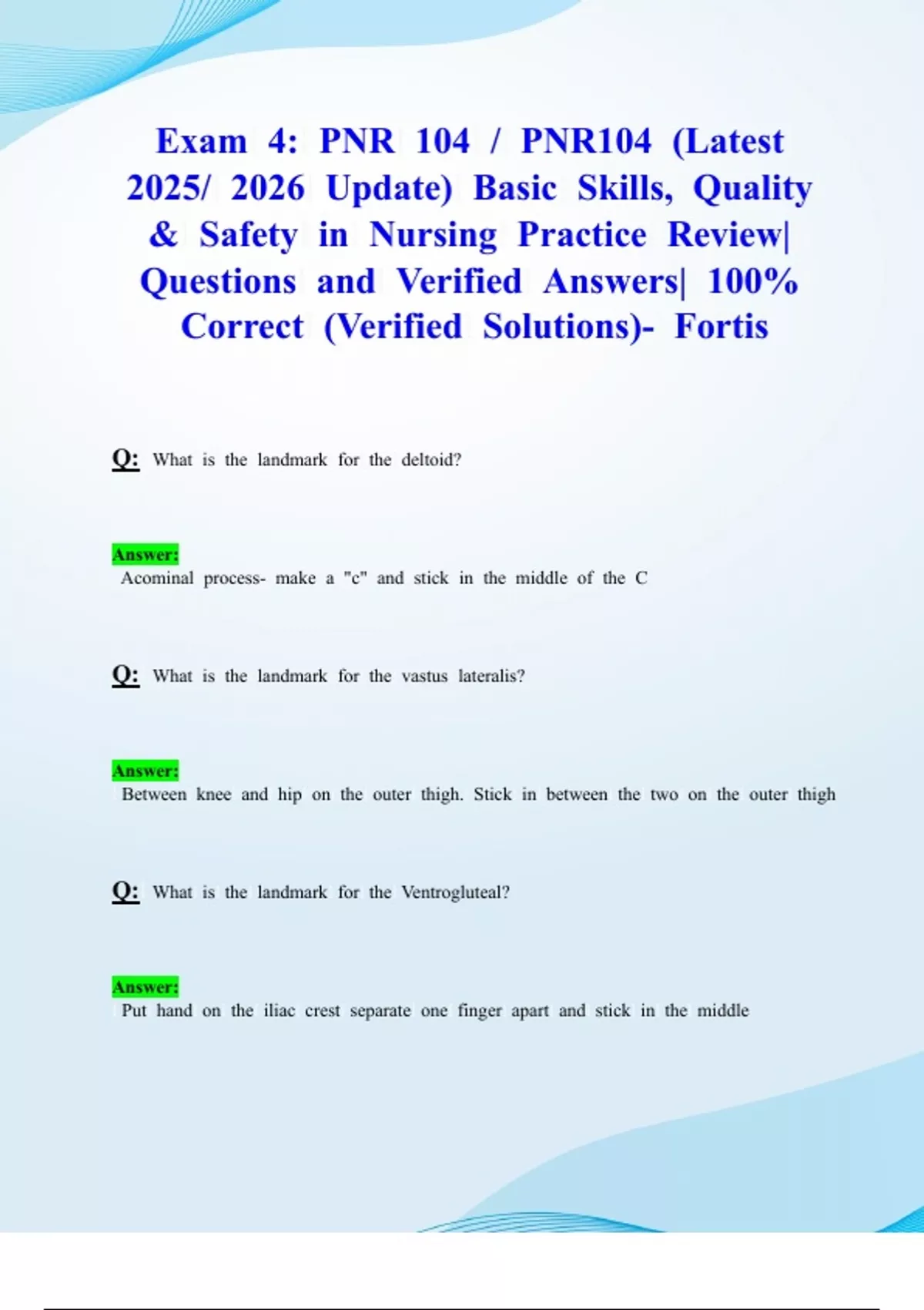 Exam 4: PNR 104 / PNR104 (Latest 2025/ 2026 Update) Basic Skills ...