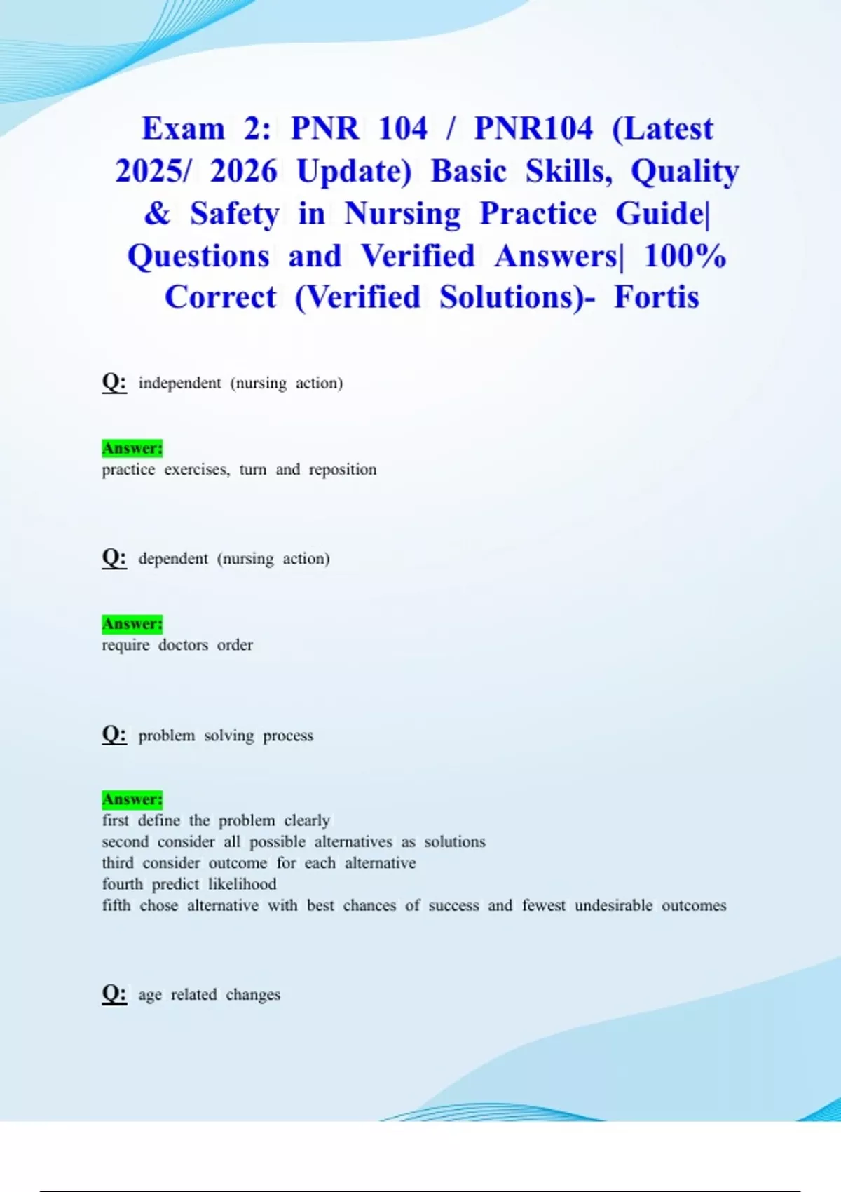 Exam 2: PNR 104 / PNR104 (Latest 2025/ 2026 Update) Basic Skills ...