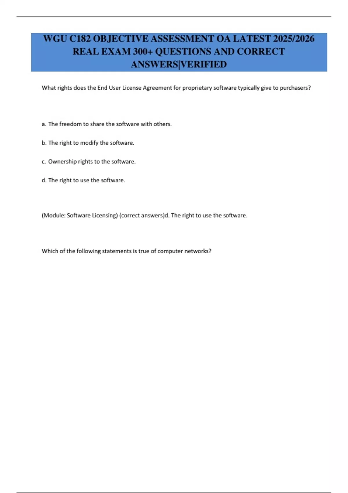 Wgu C182 Objective Assessment Oa Latest 2025 2026 Real Exam 300