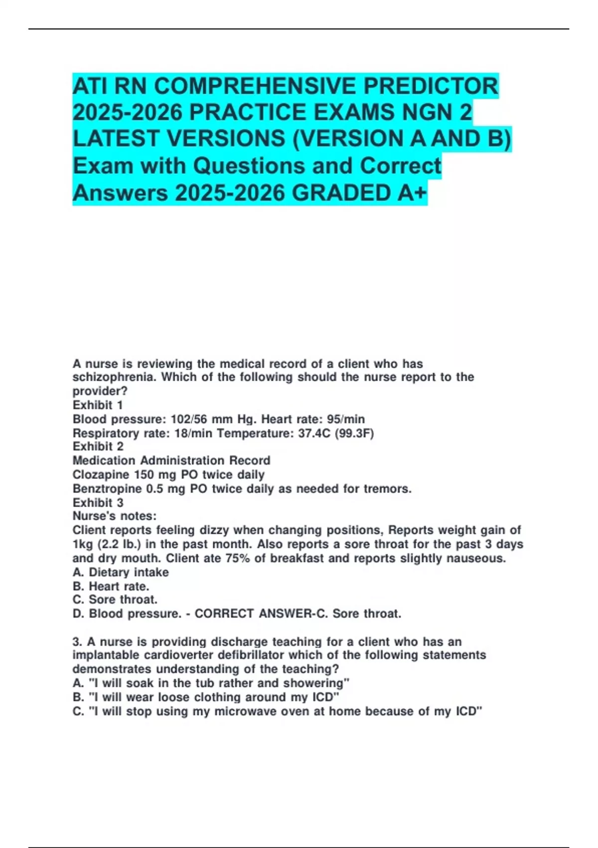 ATI RN COMPREHENSIVE PREDICTOR Exam with Questions and Correct Answers ...