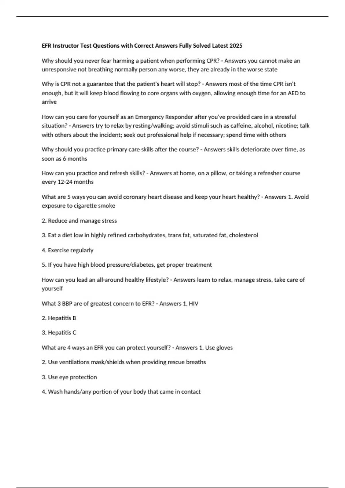 EFR Instructor Test Questions with Correct Answers Fully Solved Latest ...