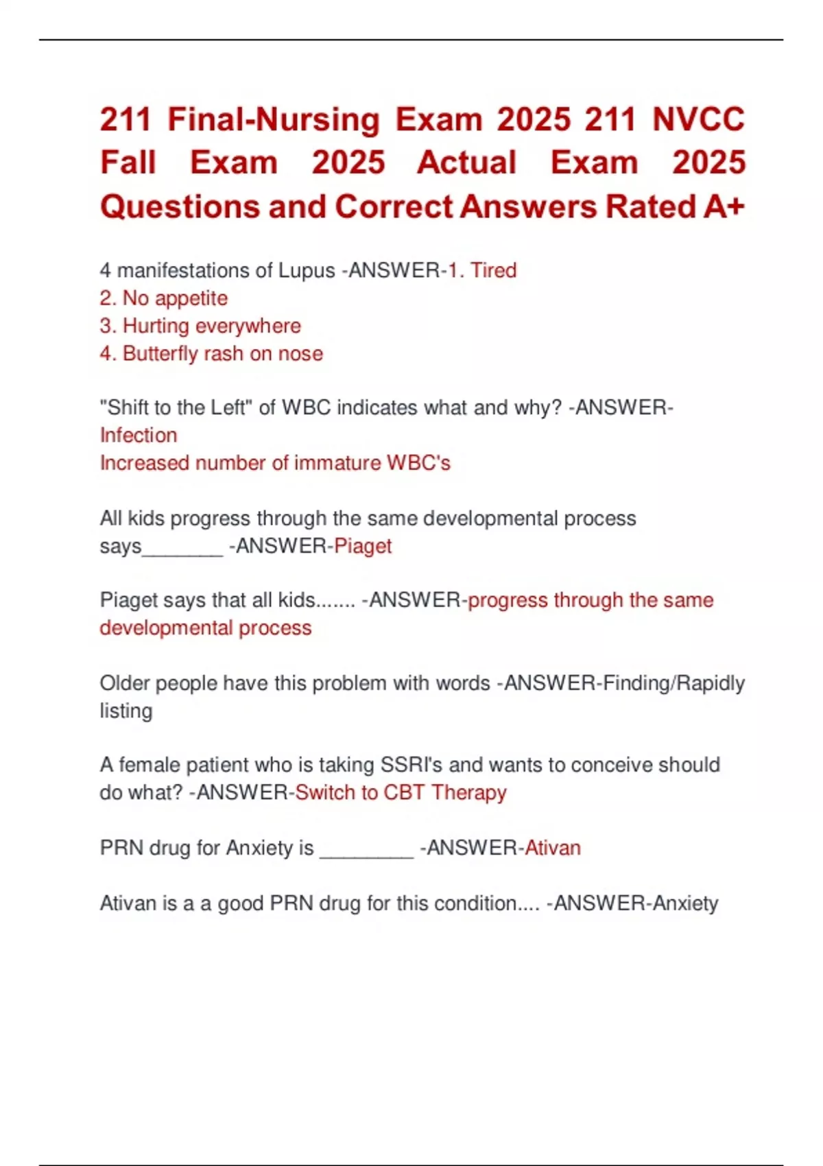 211 Final-Nursing Exam 2025 211 NVCC Fall Exam 2025 Actual Exam 2025 ...