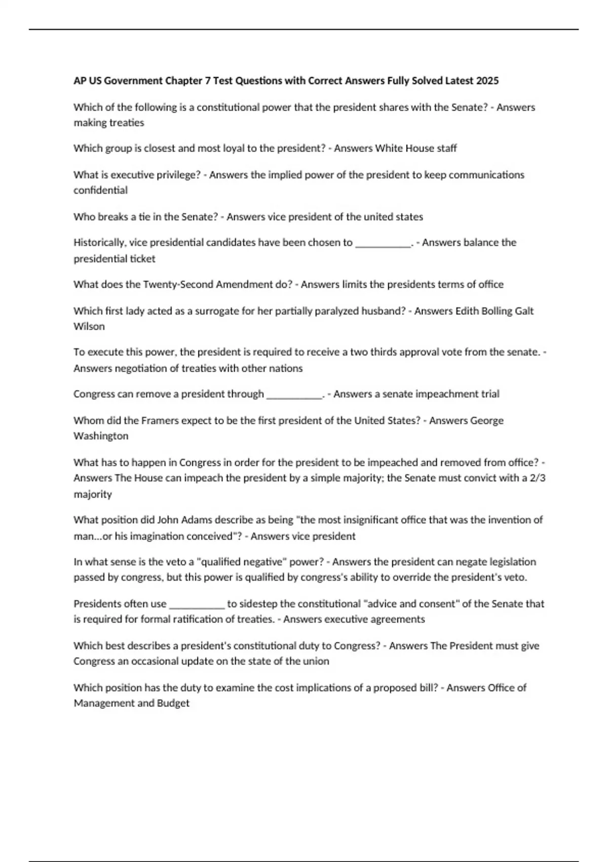 AP US Government Chapter 7 Test Questions with Correct Answers Fully ...