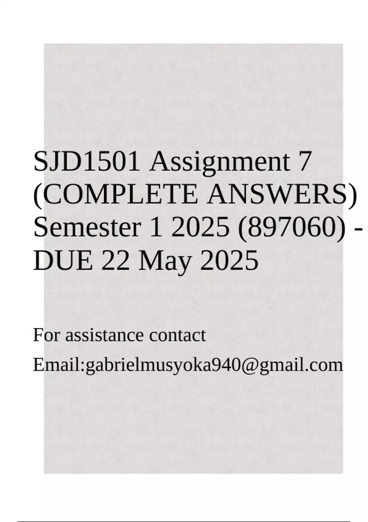 SJD1501 Assignment 7 (COMPLETE ANSWERS) Semester 1 2025 (897060) - DUE ...