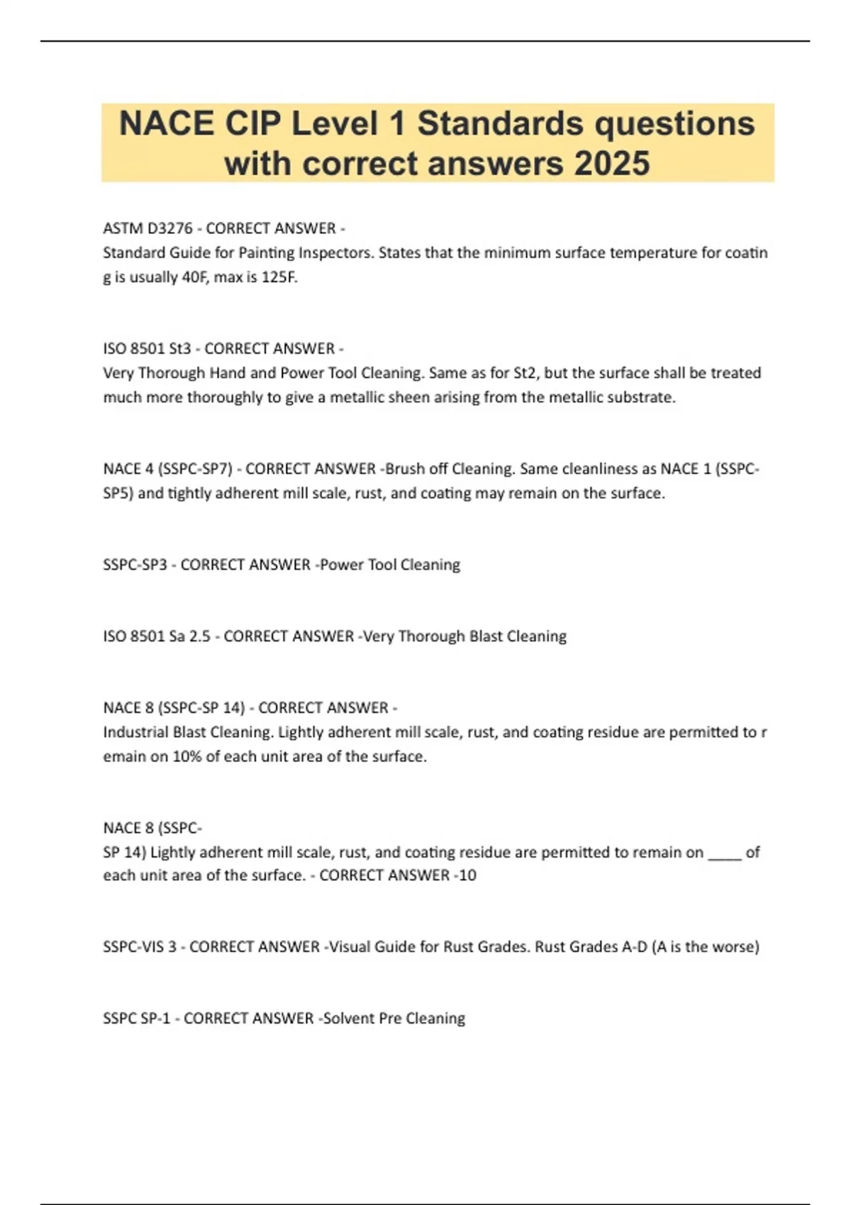 NACE CIP Level 1 Standards questions with correct answers 2025 - NACE ...