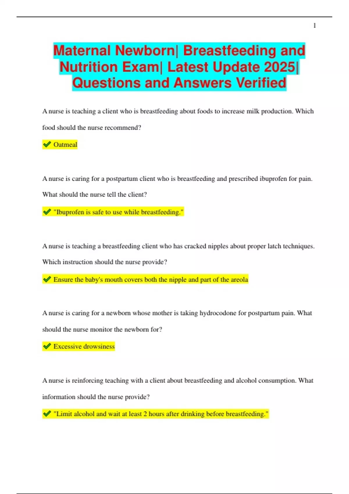 Maternal Newborn| Breastfeeding and Nutrition Exam| Latest Update 2025 ...