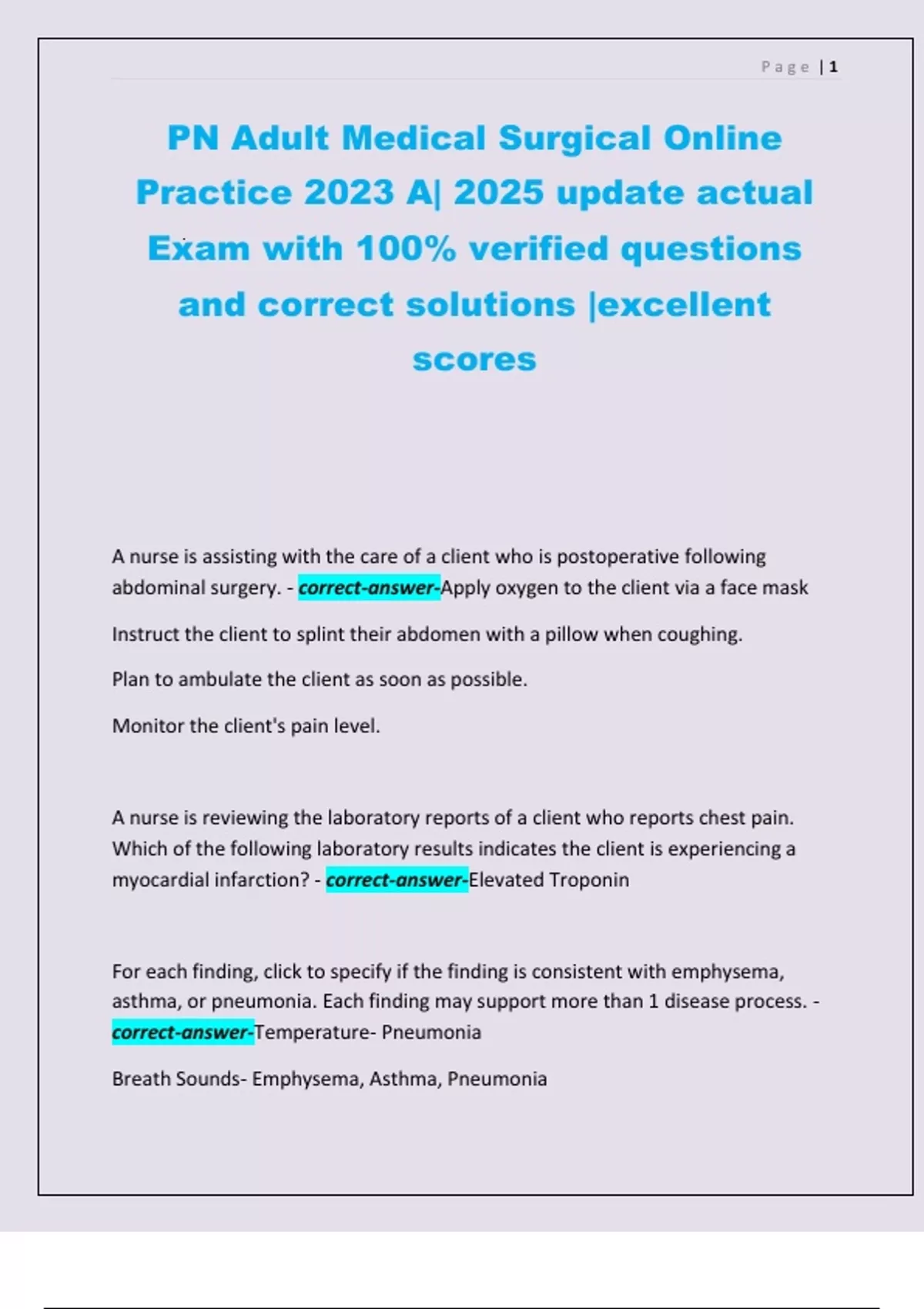 PN Adult Medical Surgical Online Practice 2023 A| 2025 update actual ...