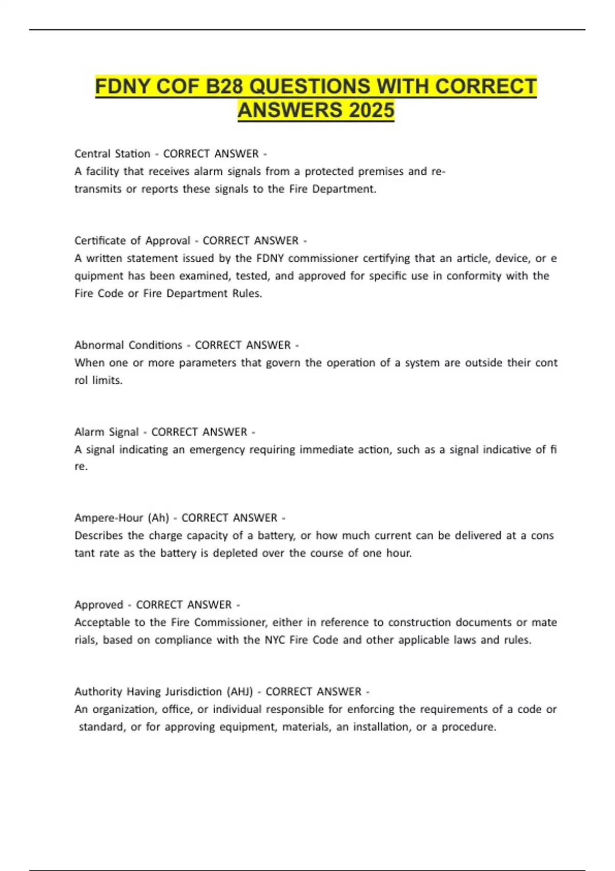 FDNY COF B28 QUESTIONS WITH CORRECT ANSWERS 2025 - FDNY COF B28 - Stuvia US
