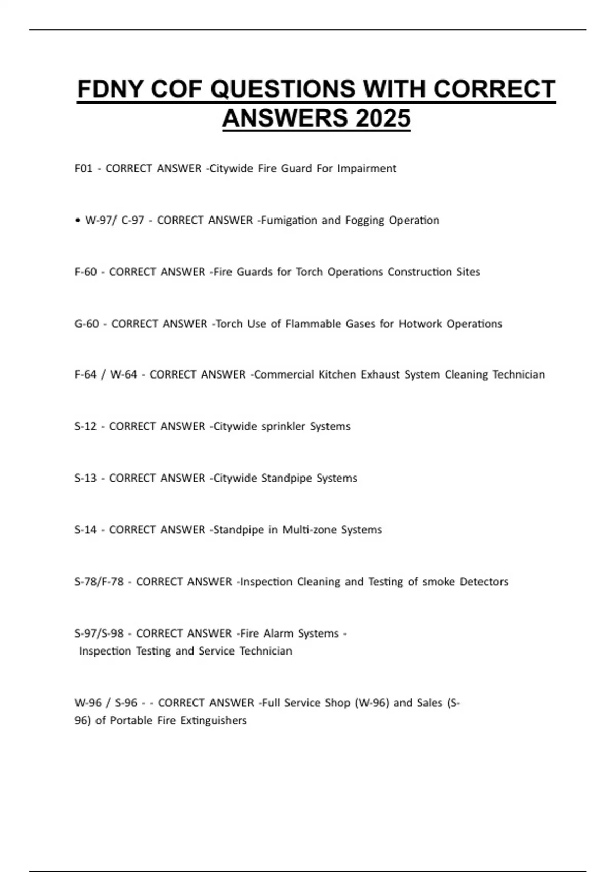 FDNY COF QUESTIONS WITH CORRECT ANSWERS 2025 - FDNY COF - Stuvia US