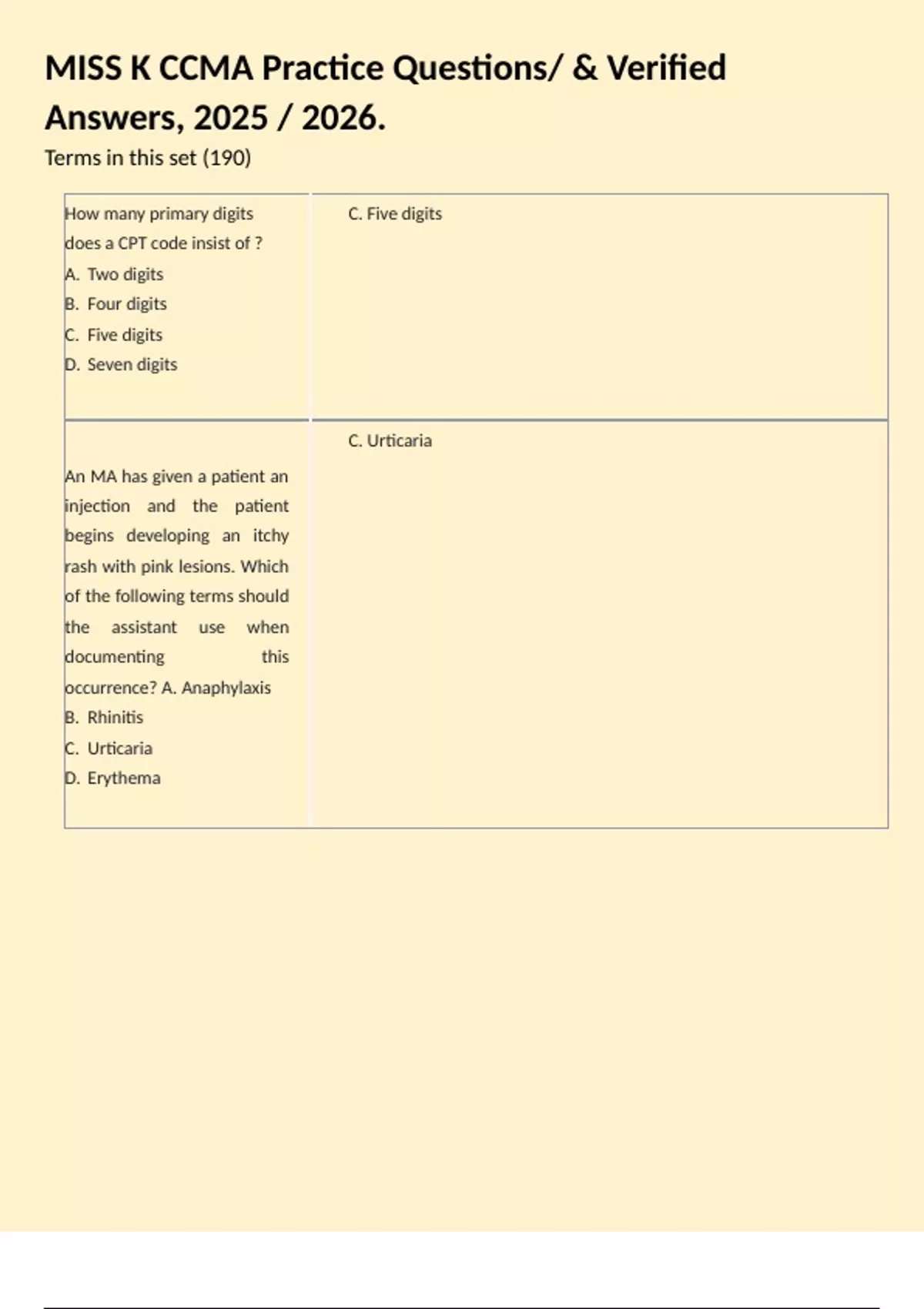 MISS K CCMA Practice Questions/ & Verified Answers, 2025 / 2026. - MISS ...