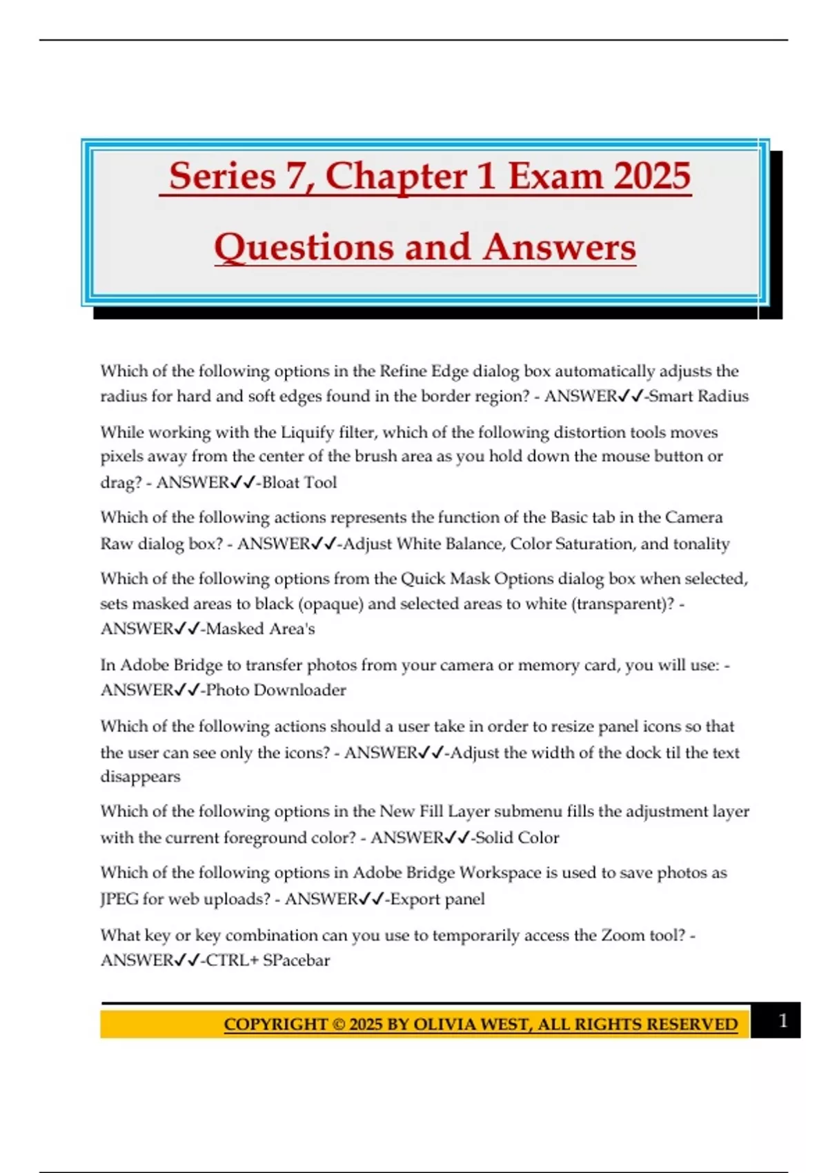 Series 7, Chapter 1 Exam 2025 Questions and Answers - Series 7 - Stuvia US