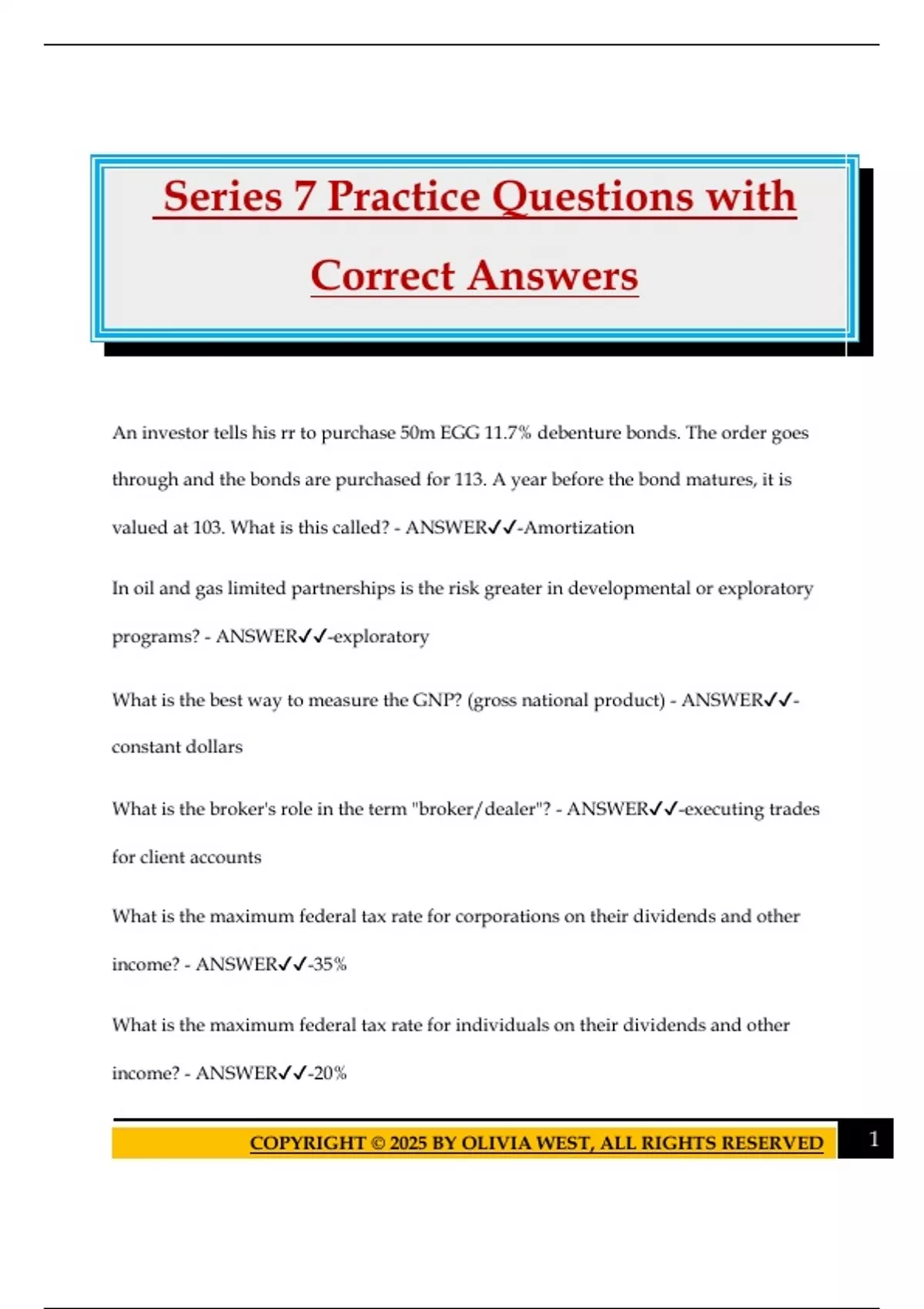 Series 7 Practice Questions with Correct Answers - Series 7 - Stuvia US