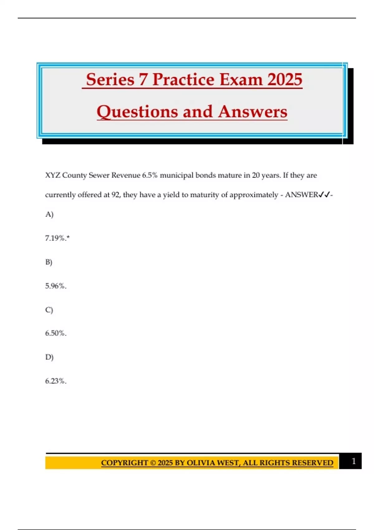 Series 7 Practice Exam 2025 Questions and Answers - Series 7 - Stuvia US