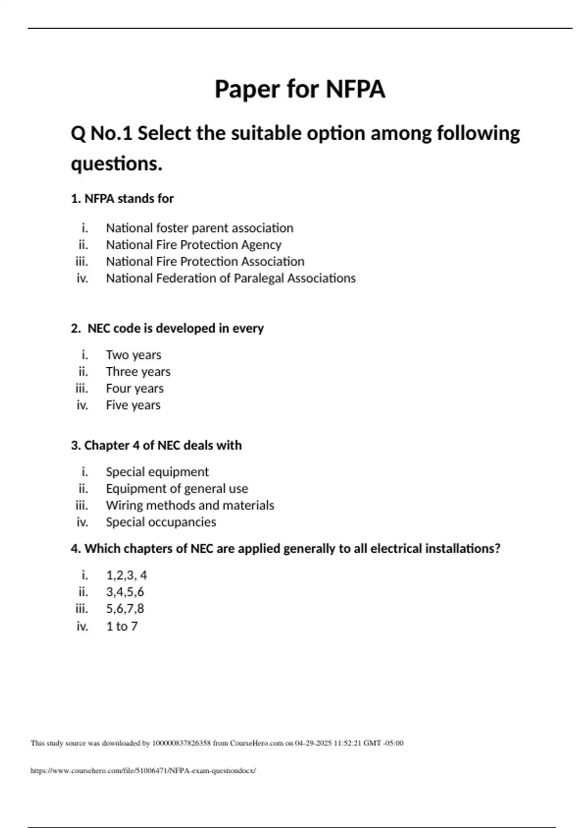 NFPA | The National Fire Protection Association Exam with Answers ...