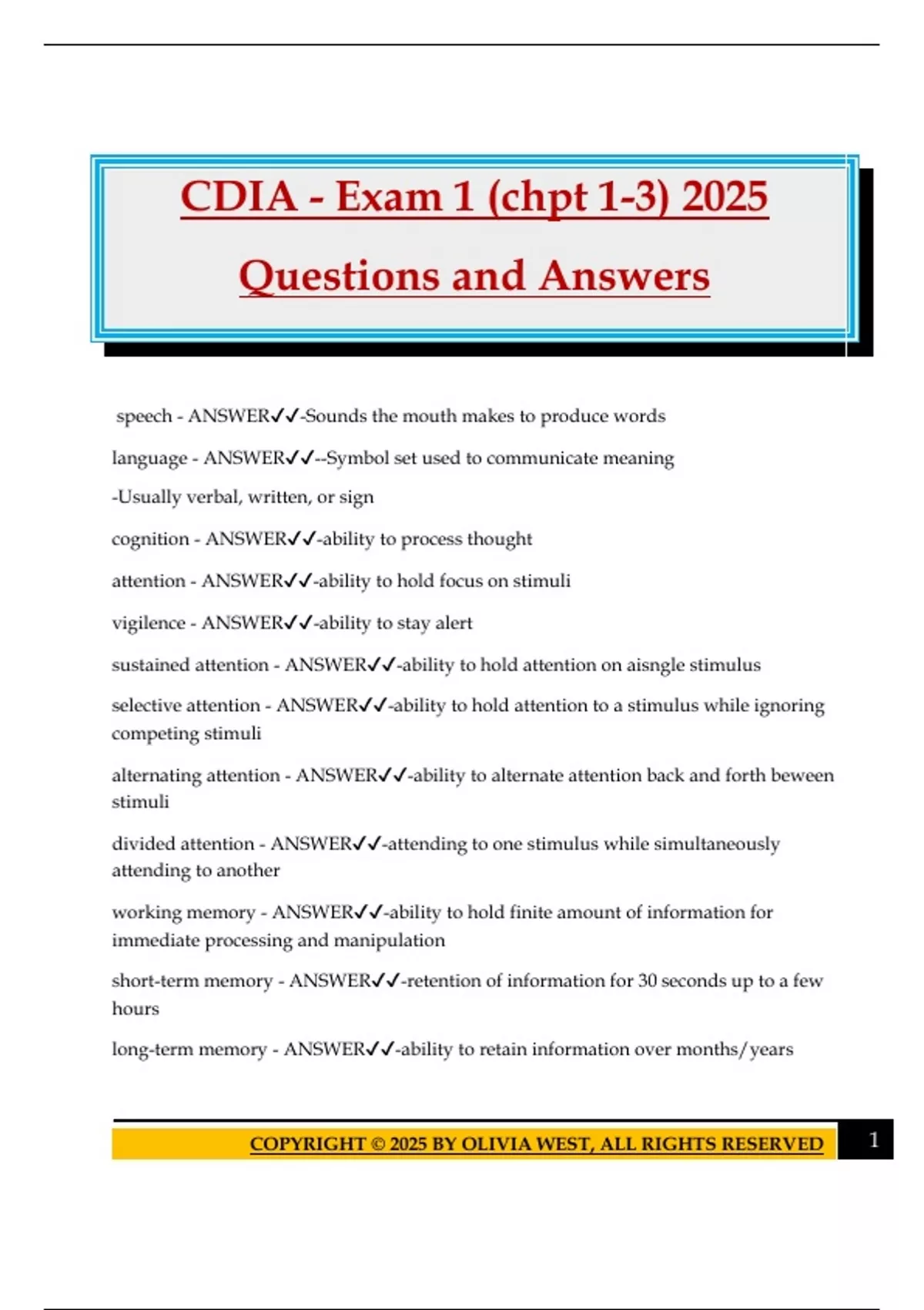 CDIA - Exam 1 (chpt 1-3) 2025 Questions and Answers - CDIA - Stuvia US