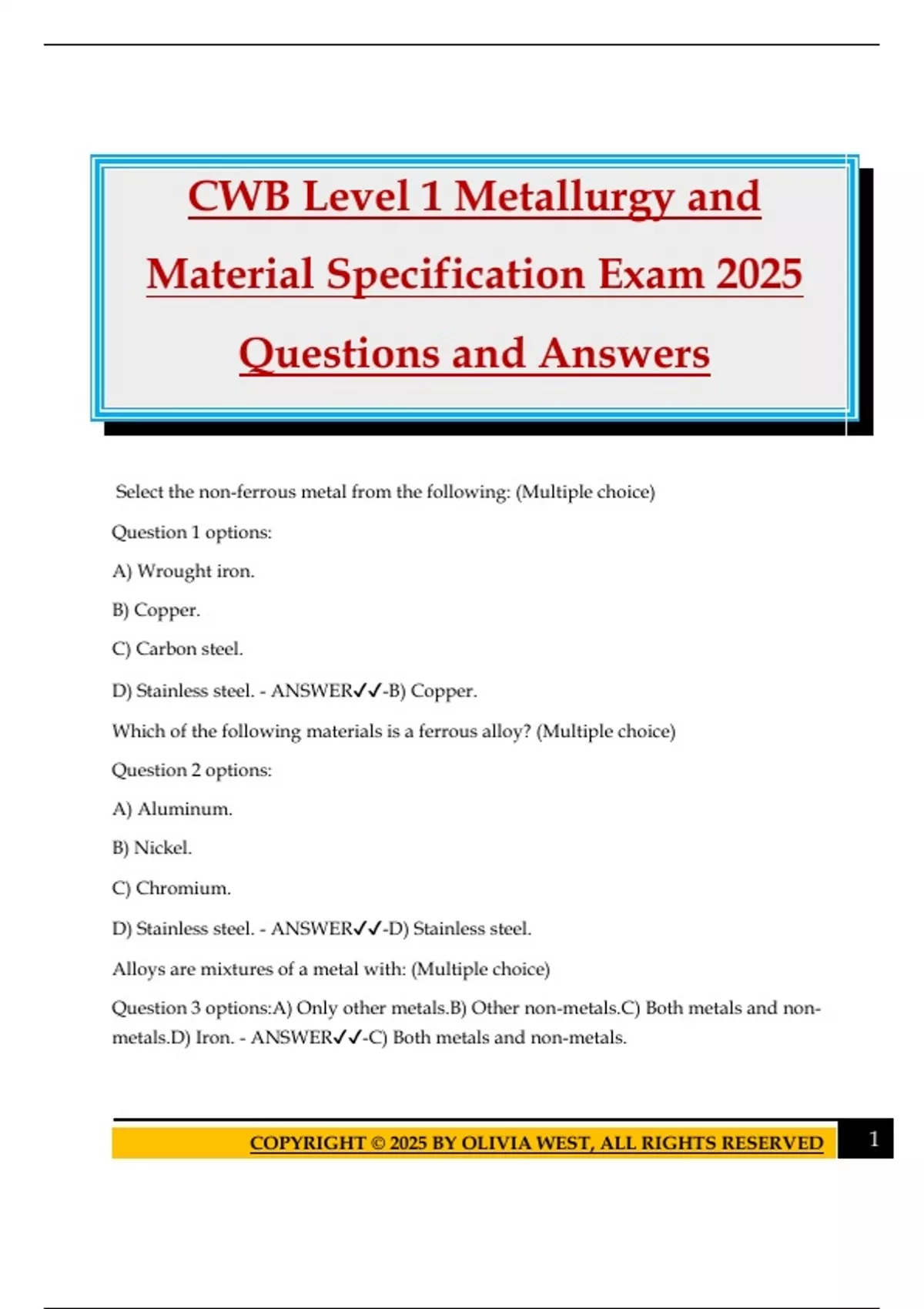 CWB Level 1 Metallurgy and Material Specification Exam 2025 Questions ...