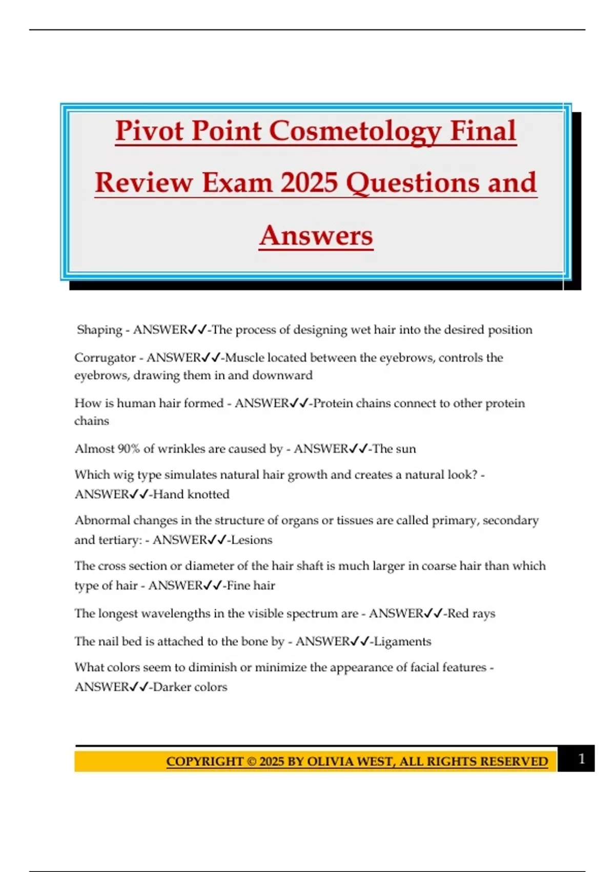 Pivot Point Cosmetology Final Review Exam 2025 Questions and Answers ...