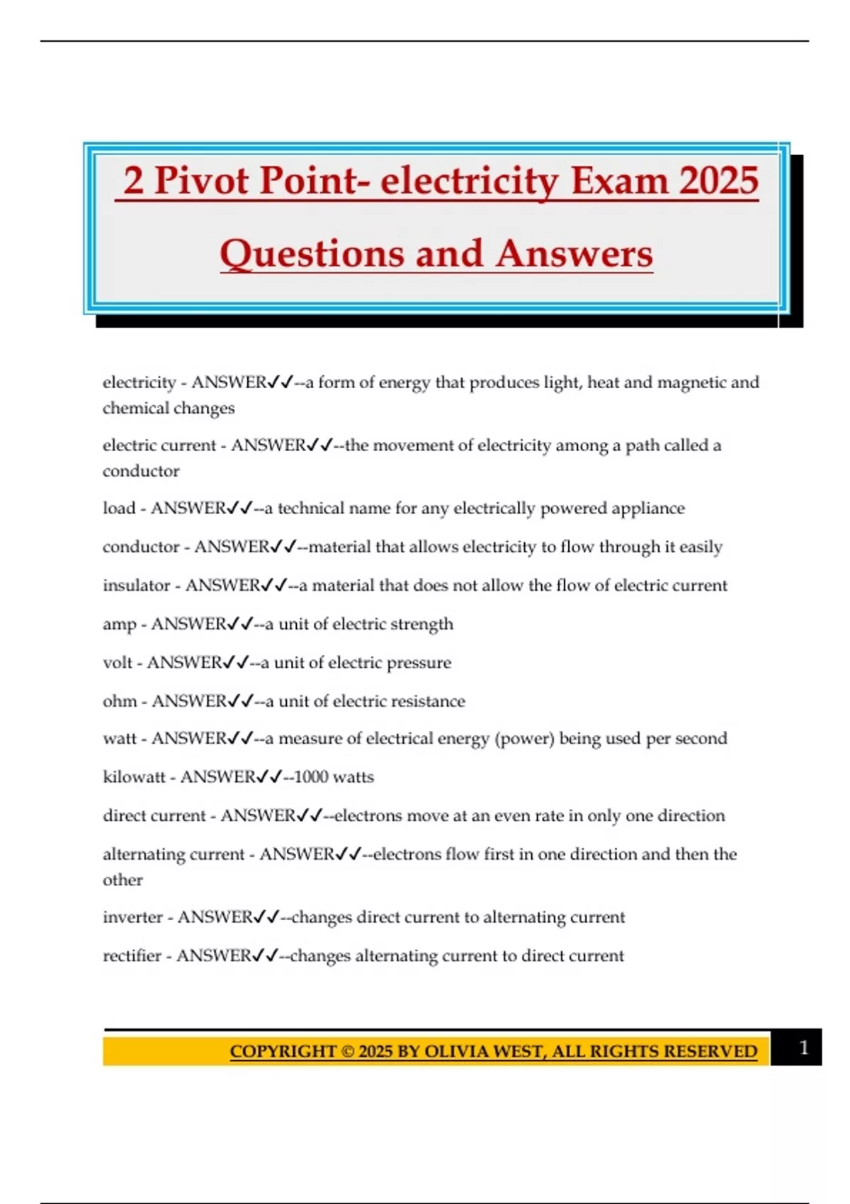 2 Pivot Point- electricity Exam 2025 Questions and Answers - Pivot ...