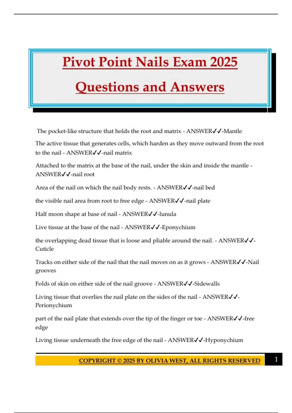 Pivot Point Nails Exam 2025 Questions and Answers - Pivot Point - Stuvia US